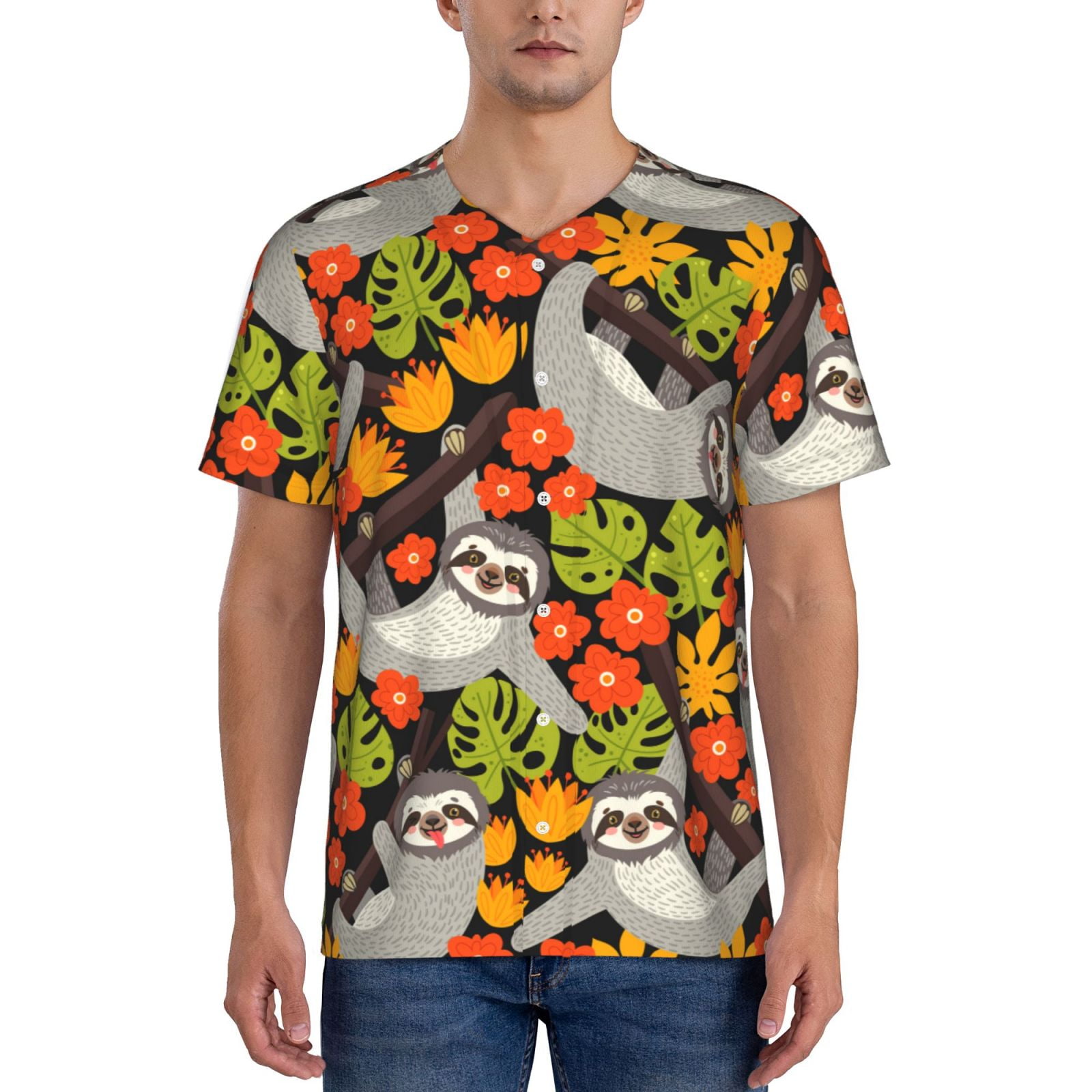 Easygdp Sloth on the Branch Mens T-Shirts Baseball Vintage Fashionable ...