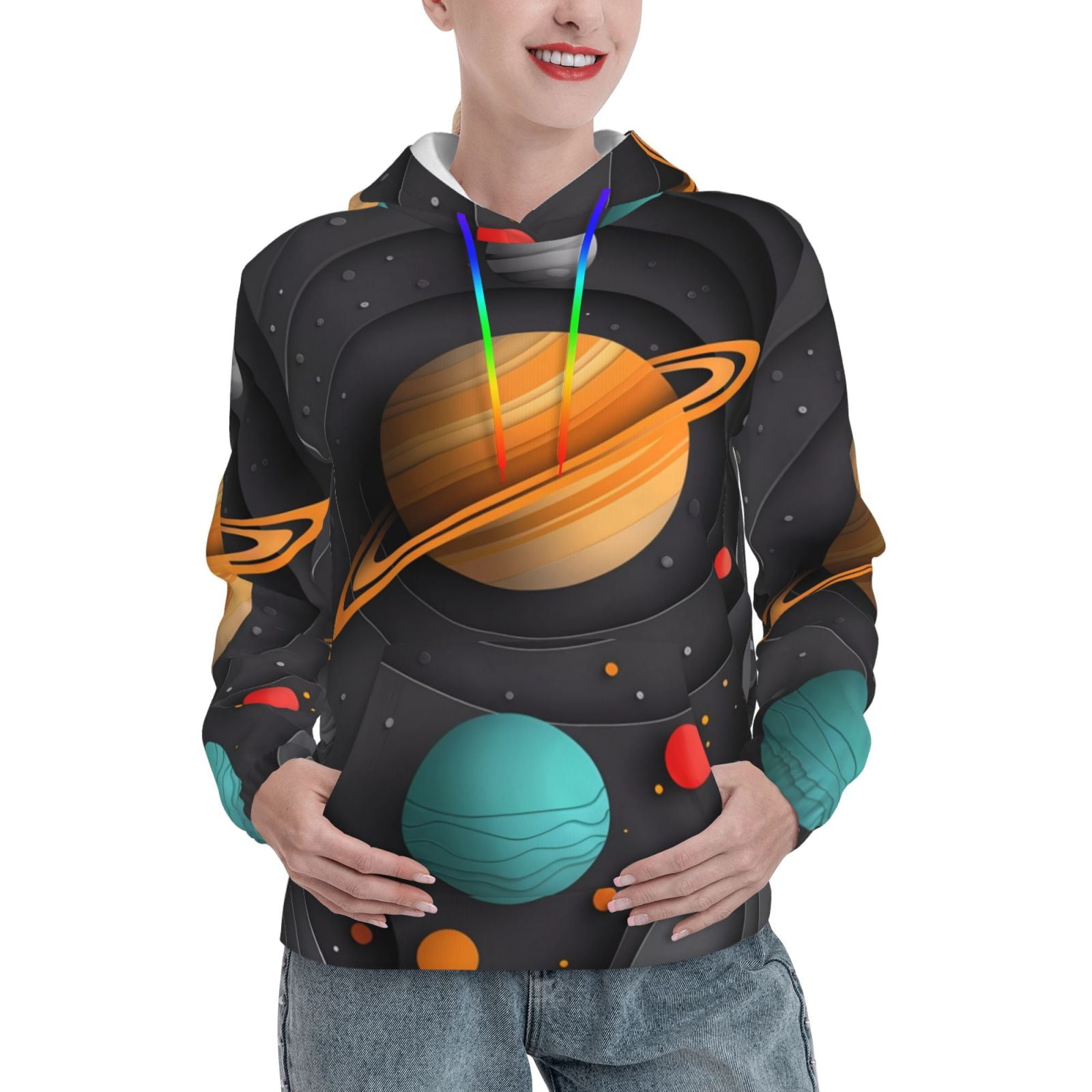 Easygdp Solar System Paper Art Womens Casual Hoodies Sweatshirts Long Sleeve Pullover Fall ...