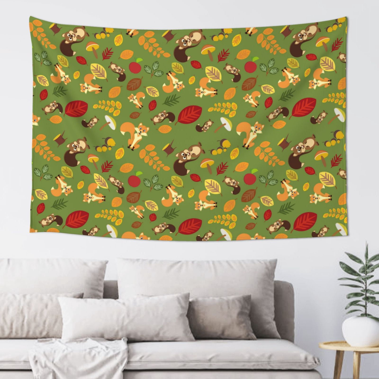 Easygdp Squirrel And Fox In The Forest Tapestry Wall Hanging, Wall ...