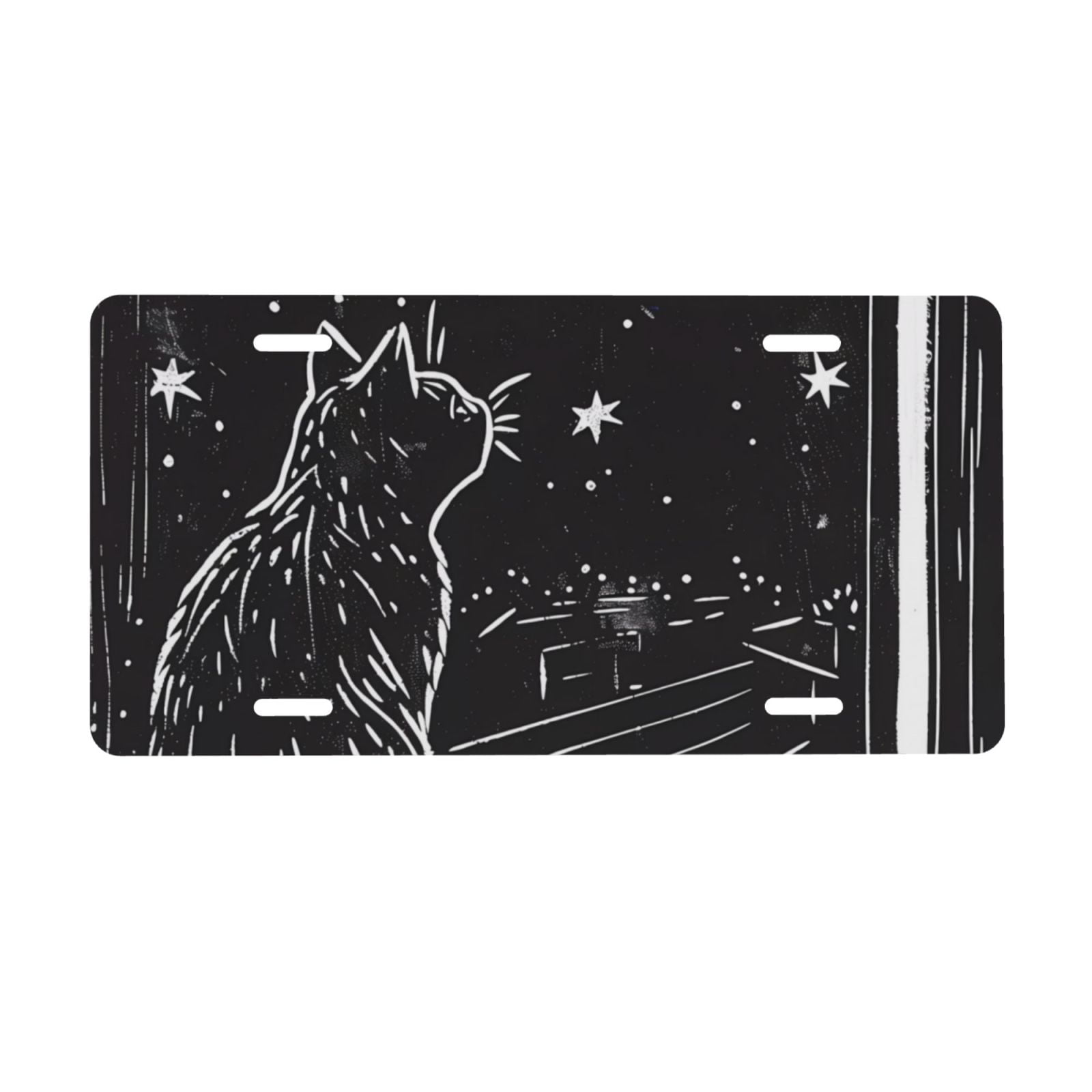 Easygdp Star Gazing Cat Illustration License Plate Car Front License ...