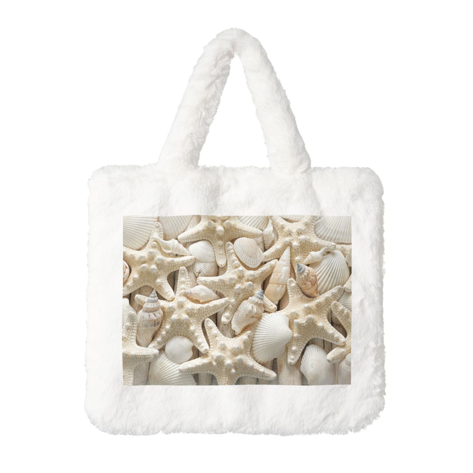 Easygdp Starfish and Sea Shells Plush Underarm Bag, Ladies Fluffy ...