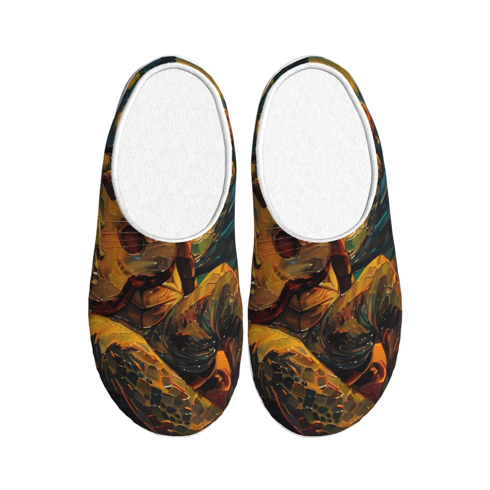 Easygdp Starry Night Guitar Turtle Slippers for Women Mens Winter Warm ...