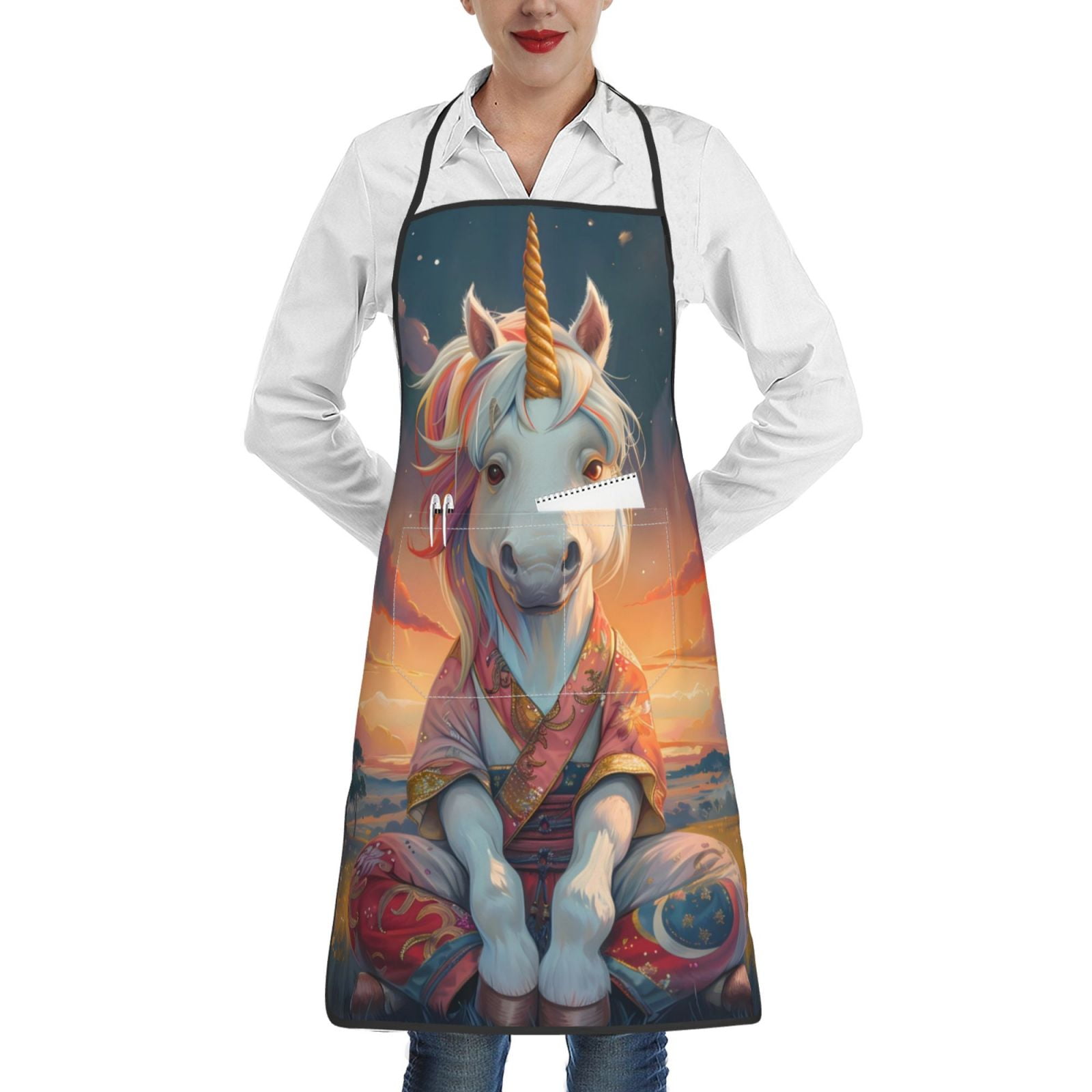 Easygdp Starry Sky Cute Horse Apron Waterdrop Resistant with 2 Pockets ...