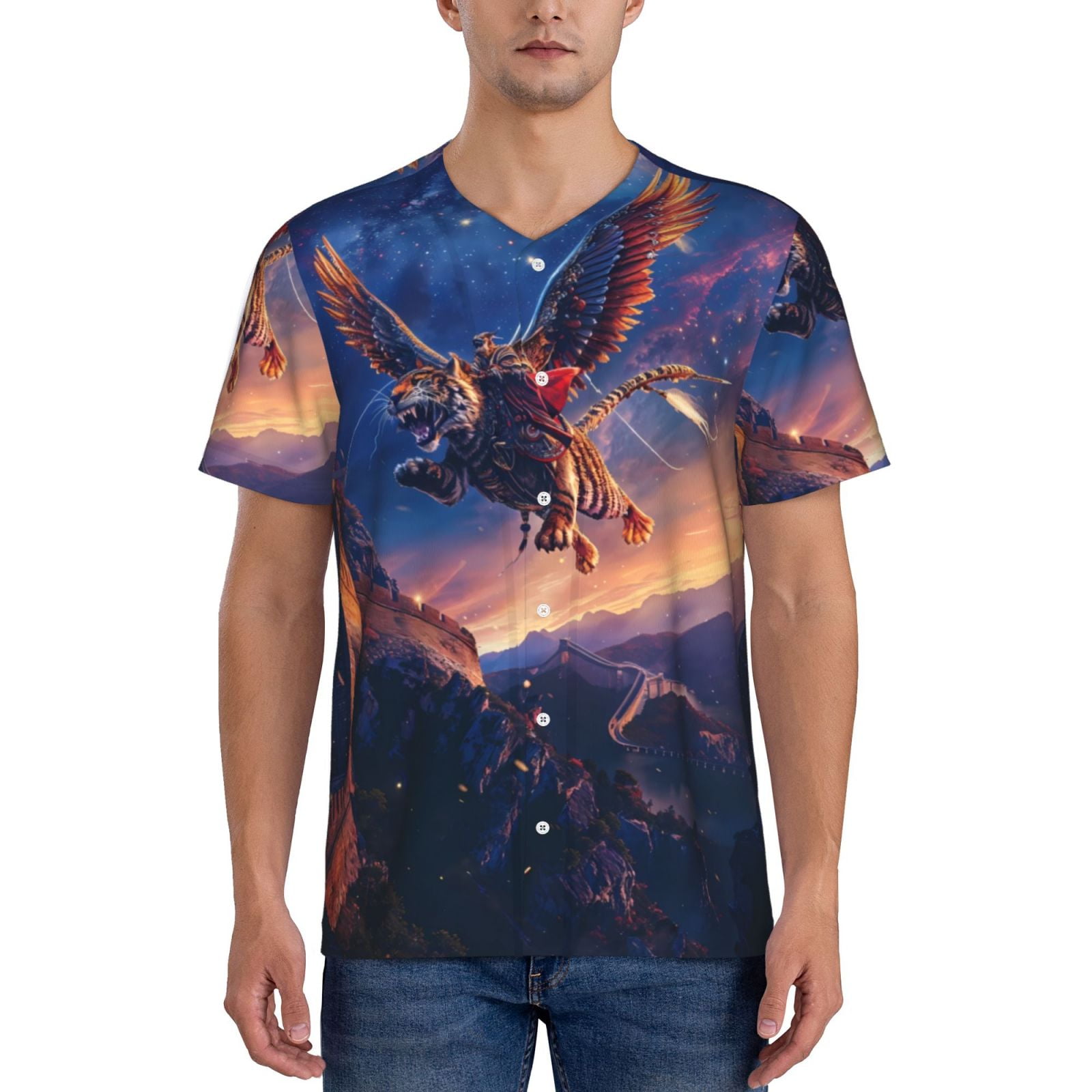 Easygdp Starry Sky Flying Tiger Mens T-Shirts Baseball Vintage ...