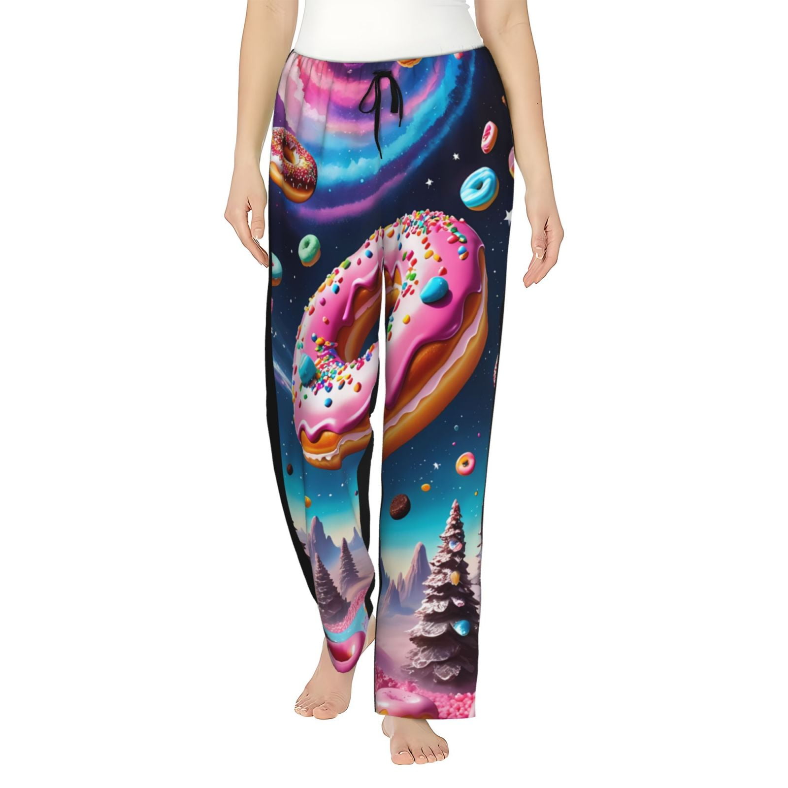 Easygdp Starry Sky Pine Tree Donut Women's Drawstring Pajama Pants ...