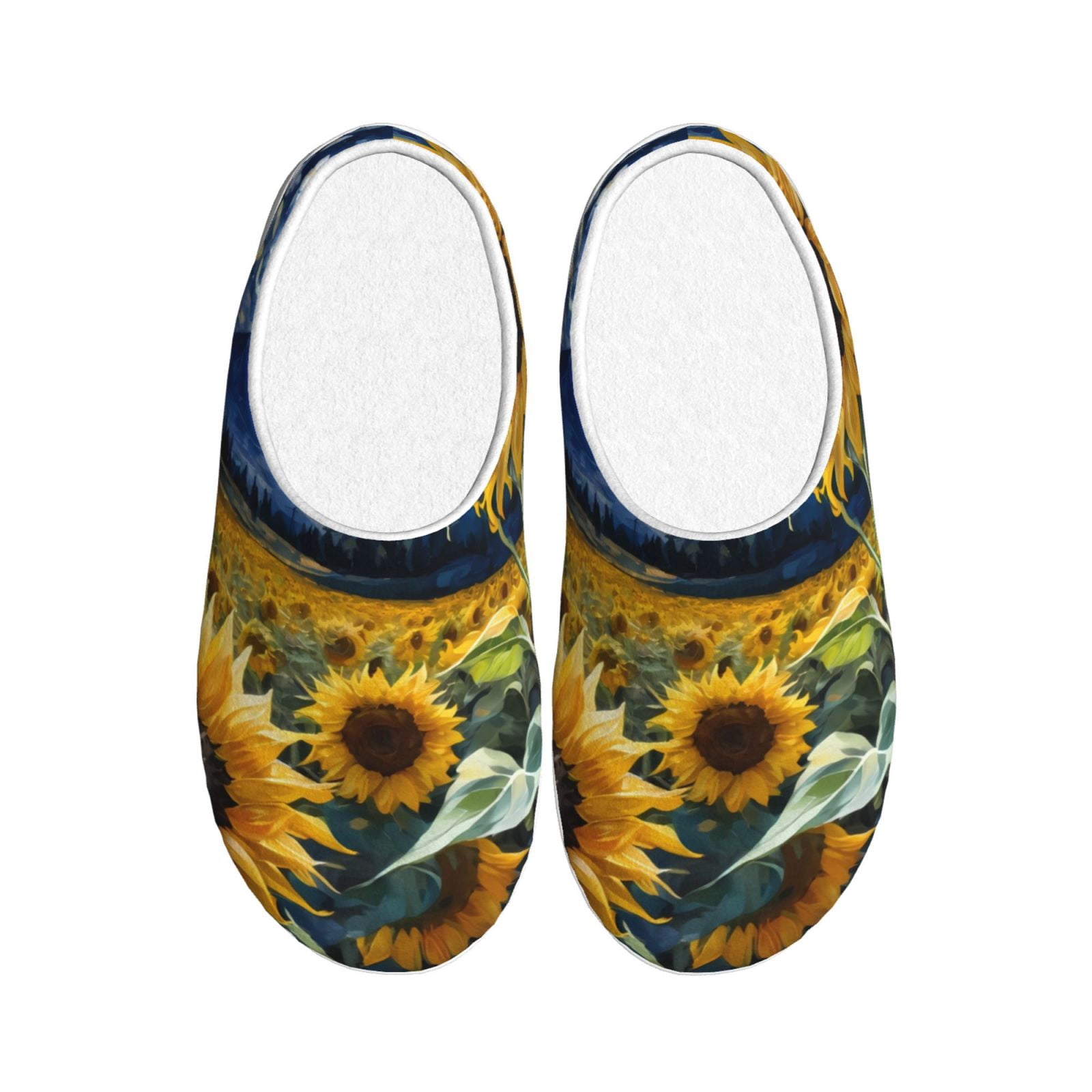 Easygdp Starry Sky Sunflower Slippers for Women Mens Winter Warm Home ...