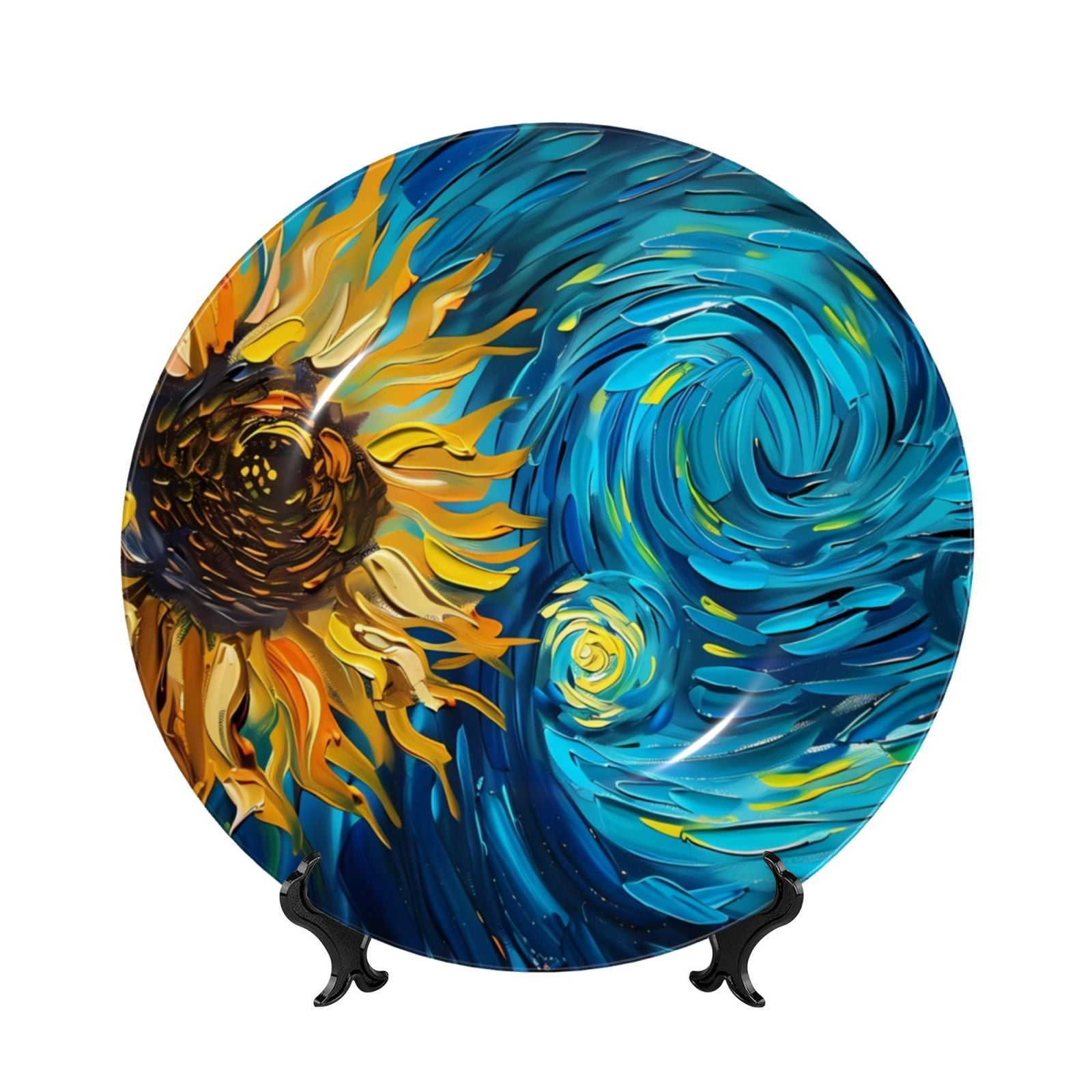 Easygdp Starry Sunflower Dreamscape Bone China Decorative Plate Ceramic ...