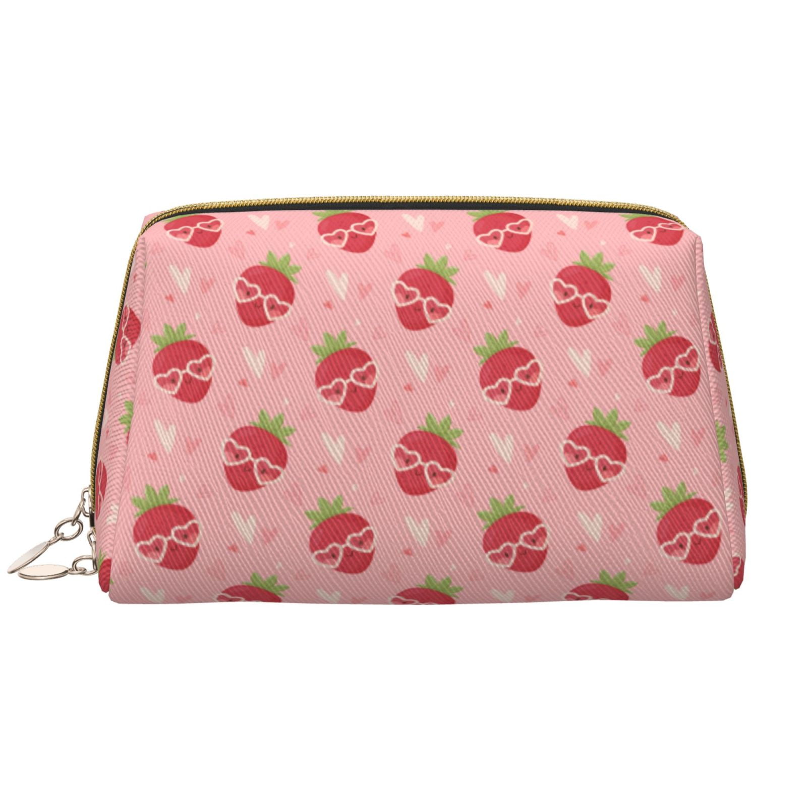 Easygdp Strawberries Leather Makeup Bag Zipper Pouch Travel Cosmetic ...