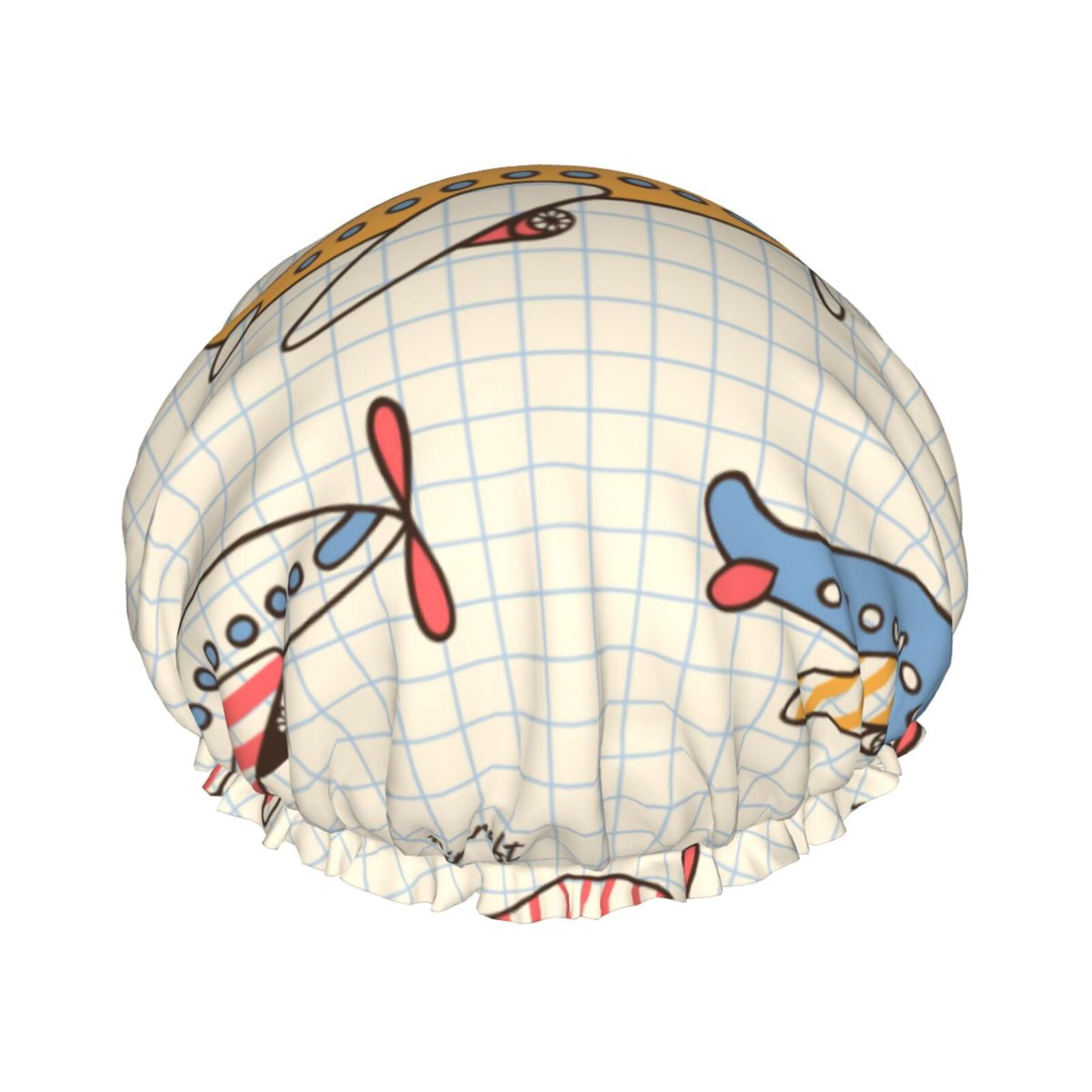 Easygdp Striped Vintage Planes Shower Caps for Women, Double Waterproof ...