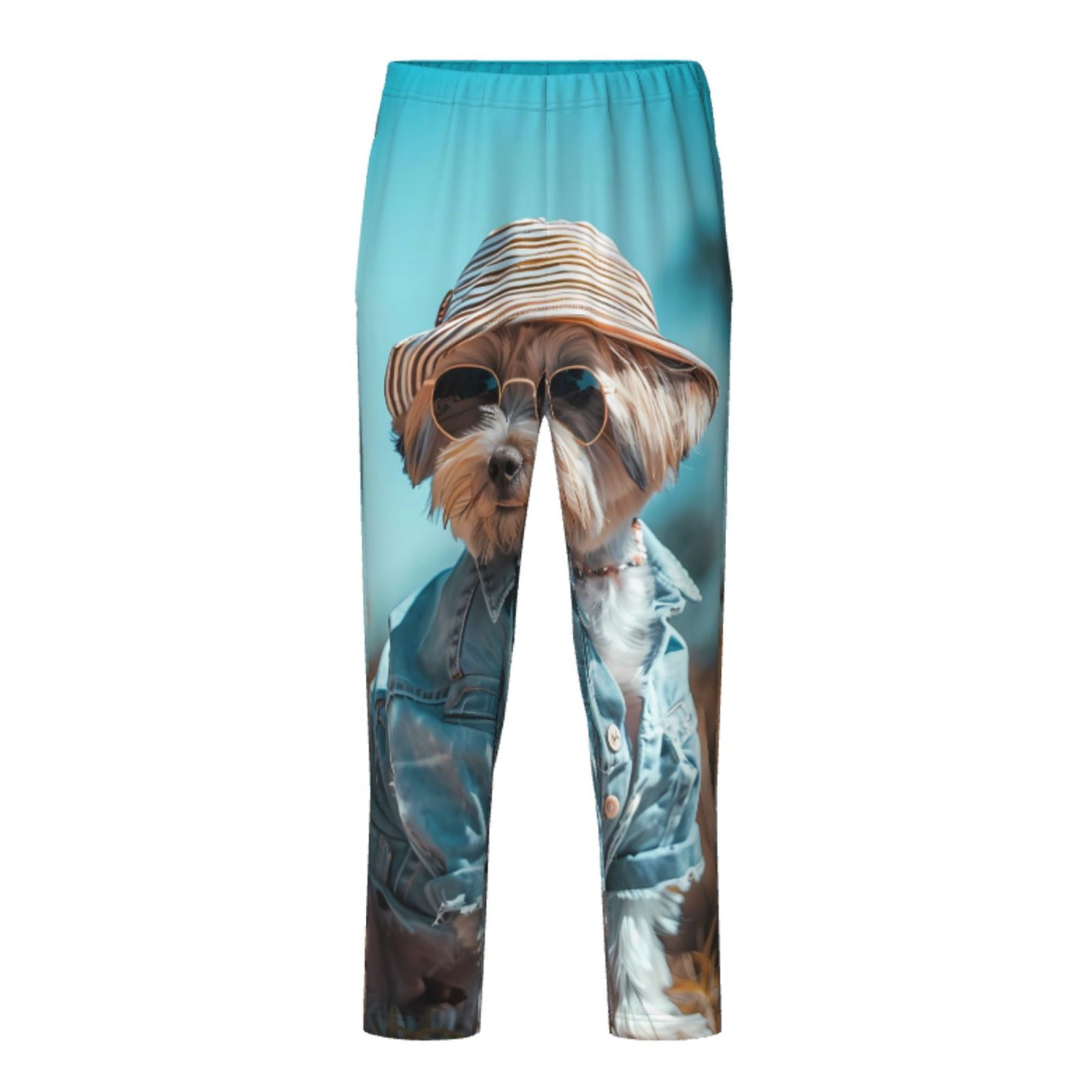 Easygdp Stylish Dog in Denim Outfit Boys Girls Pajama Pants Long Sleep ...