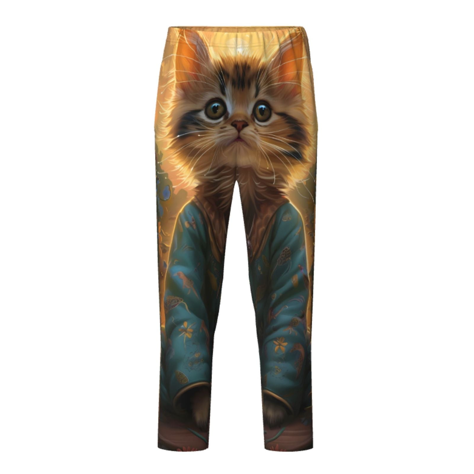 Easygdp Sunflower Meditating Cat Boys Girls Pajama Pants Long Sleep ...