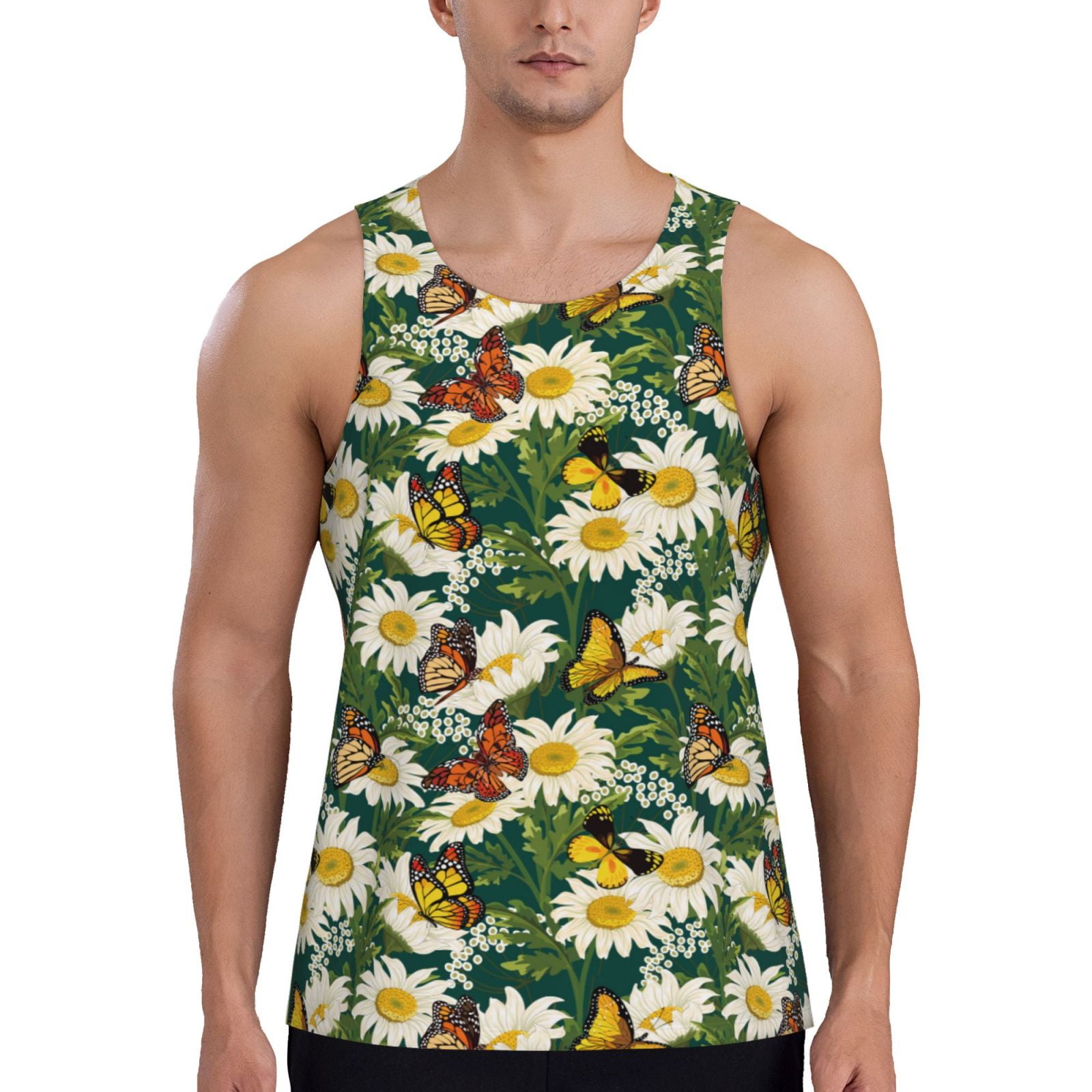 Easygdp Sunflowers And Butterflies Men's Tank Top, Sleeveless Muscle T ...