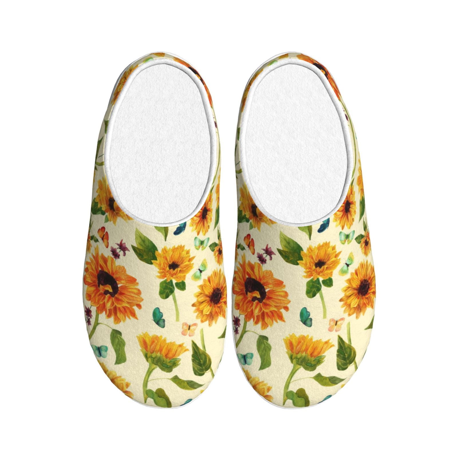 Easygdp Sunflowers And Butterflies Slippers for Women Mens Winter Warm ...