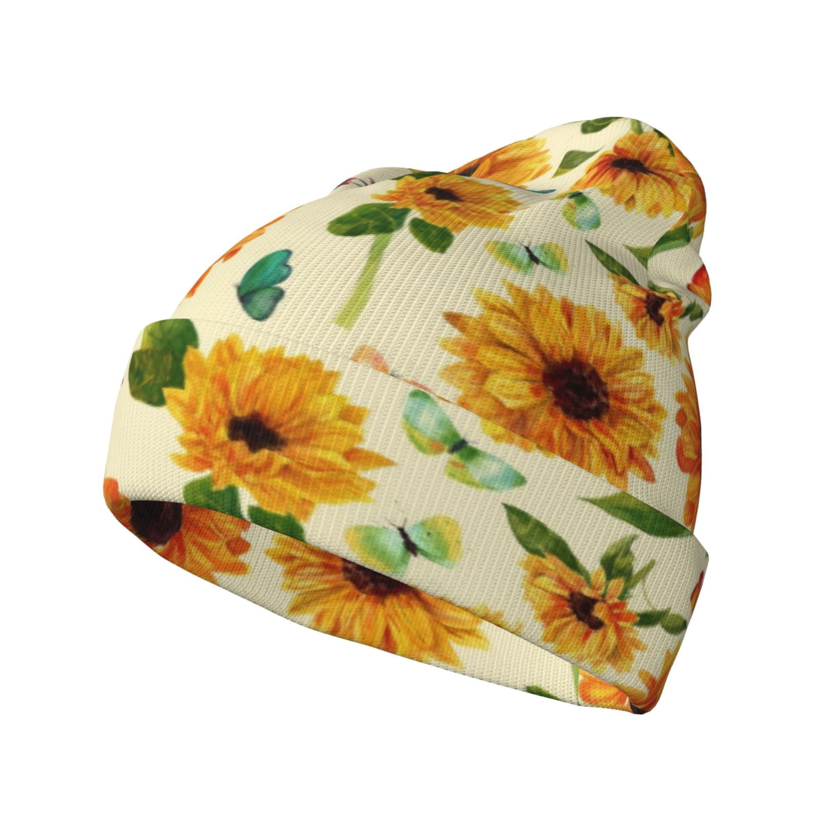 Easygdp Sunflowers And Butterflies Winter Beanie for Men Women Beanie ...