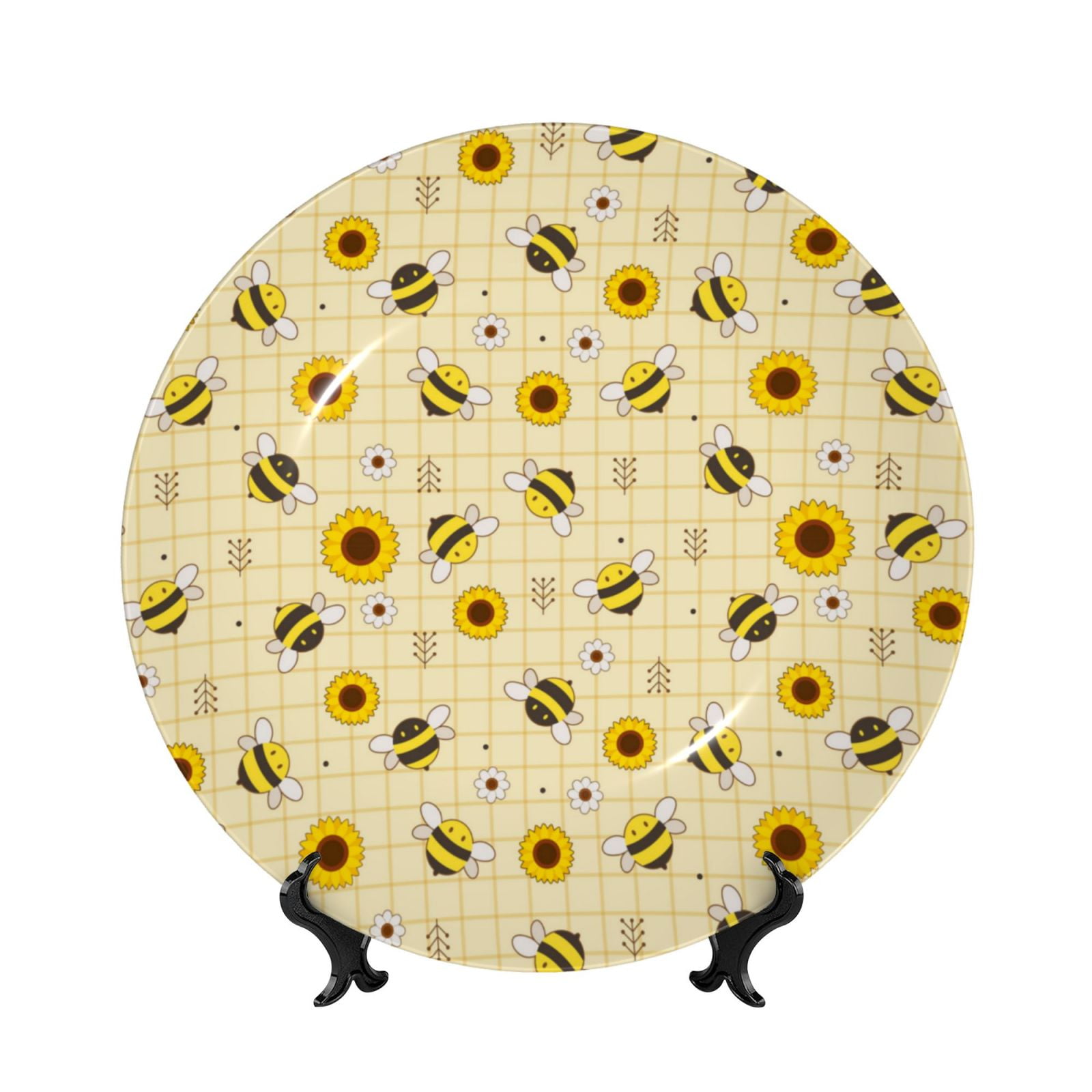 Easygdp Sunflowers Bee Bone China Decorative Plate Ceramic Dinner ...