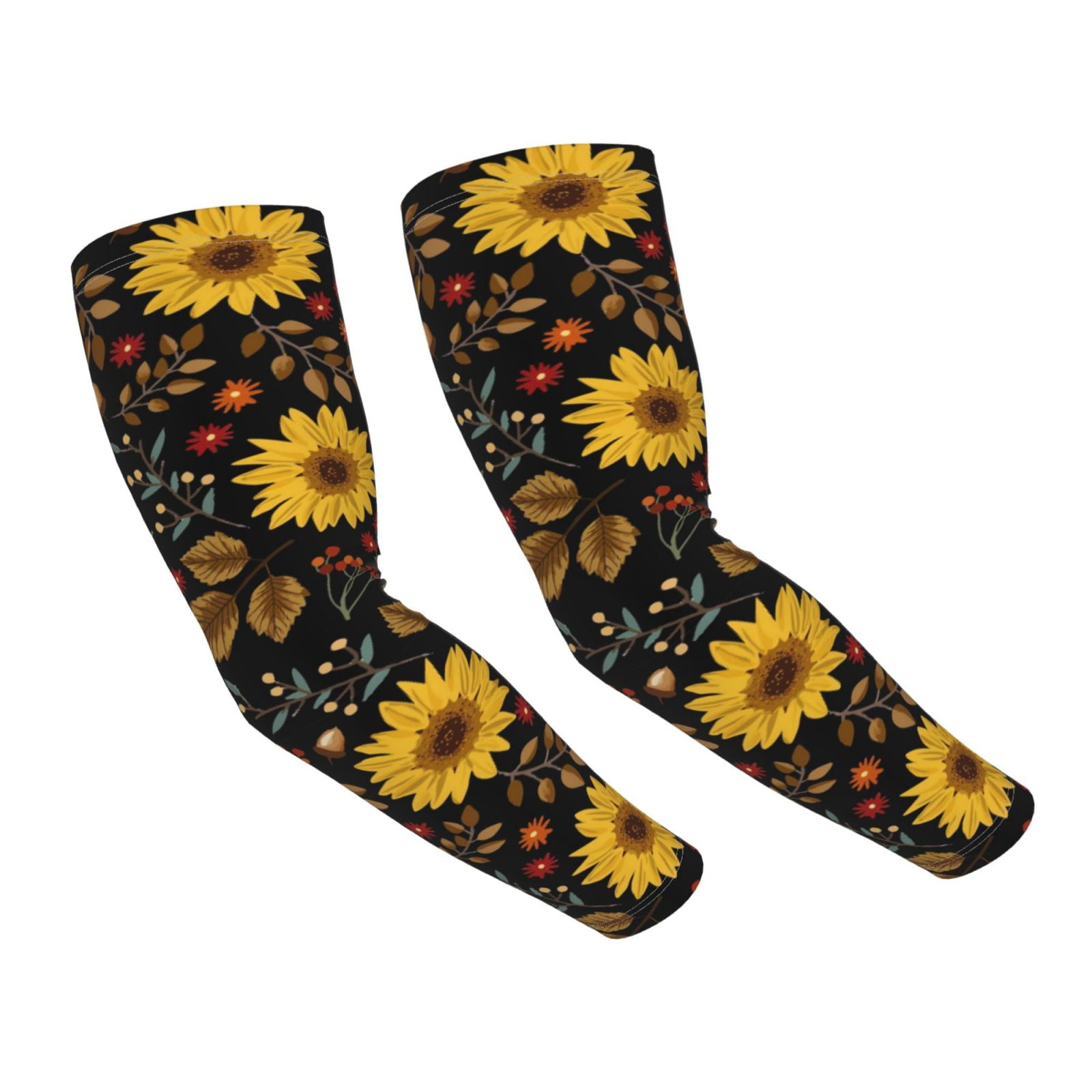 Easygdp Sunflowers Leaves Adult Ice Silk Sunscreen Arm Cover with ...