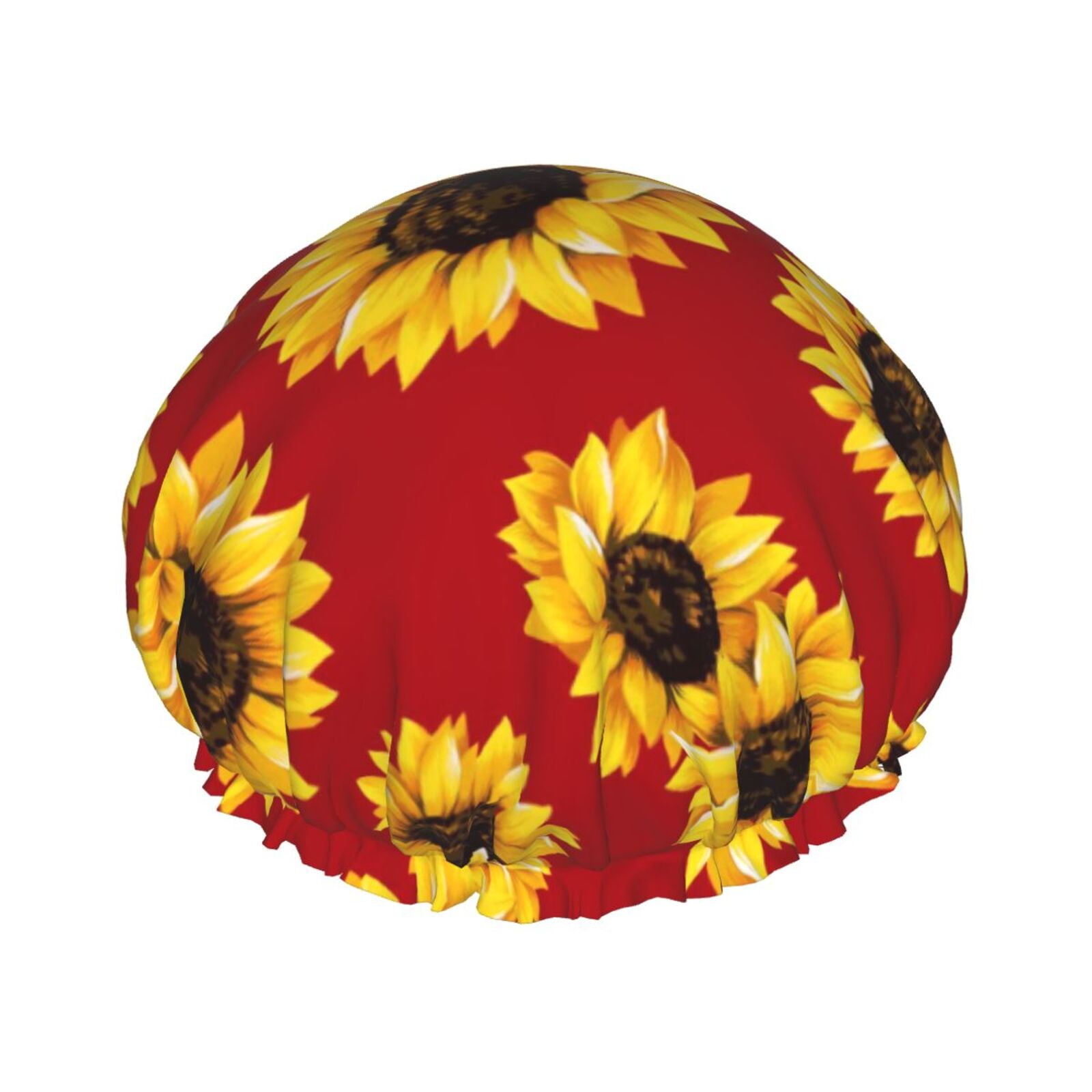 Easygdp Sunflowers On Red Shower Caps for Women, Double Waterproof ...