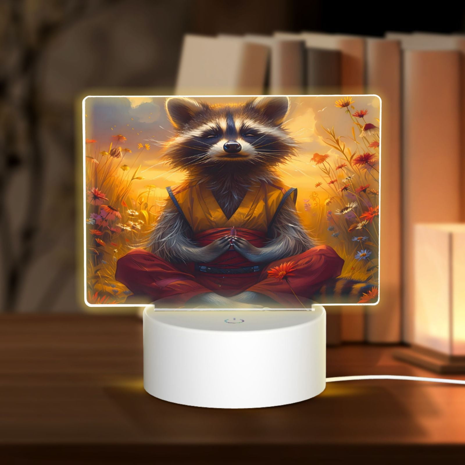 Easygdp Sunset Flower Meditating Raccoon Rectangular Acrylic Night ...