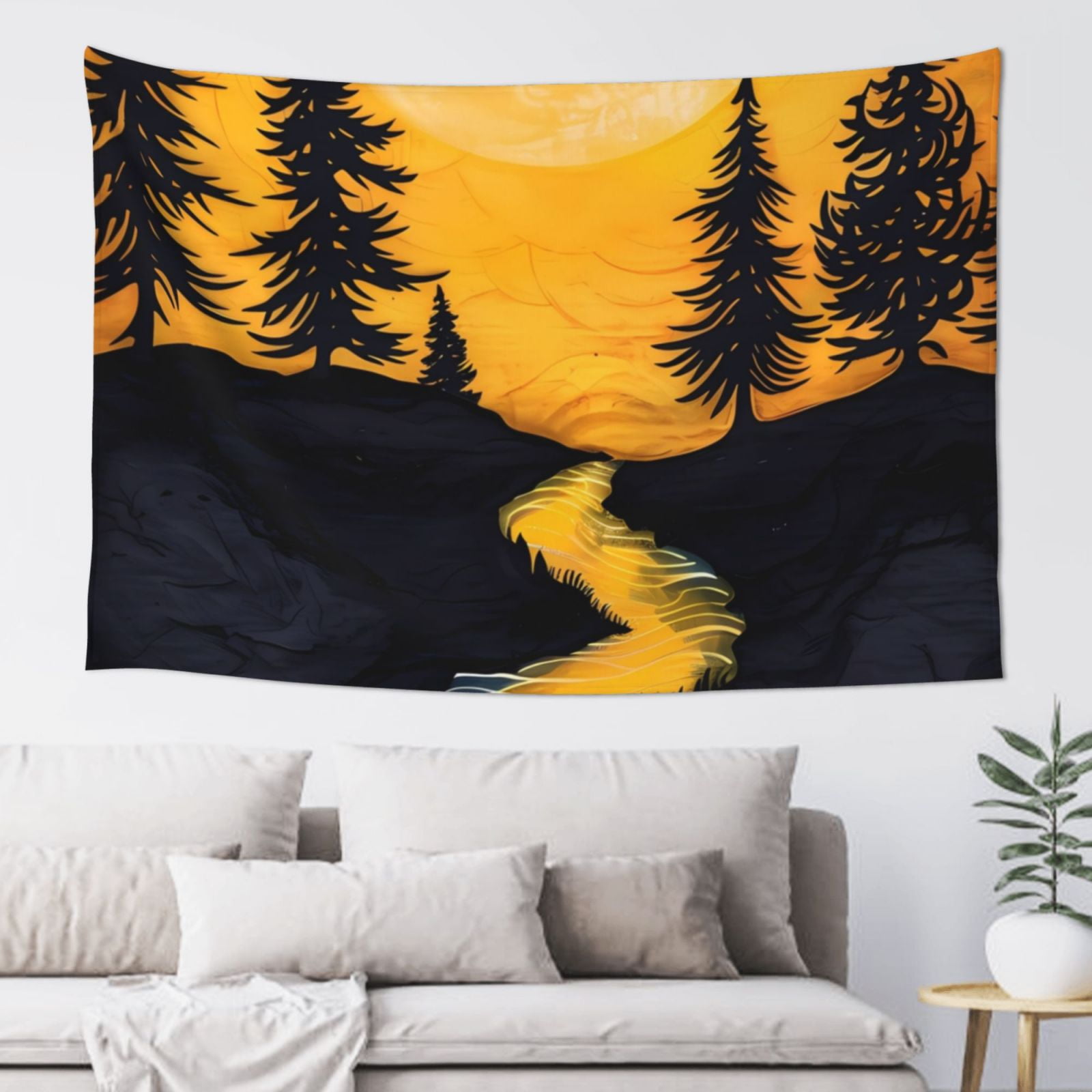 Easygdp Sunset River Pine Trees Tapestry Wall Hanging, Wall Tapestries ...