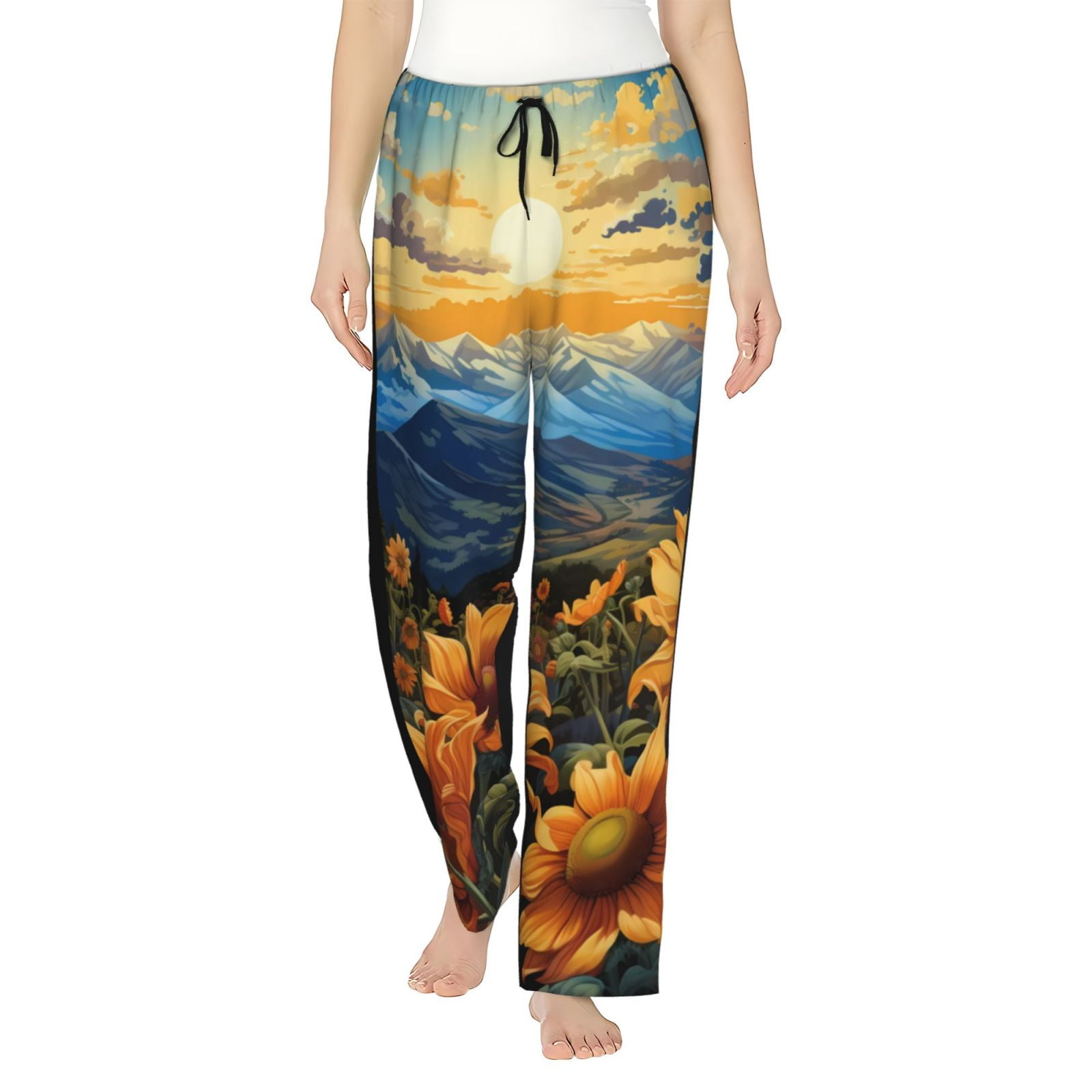 Easygdp Sunset Sky Sunflower Women's Drawstring Pajama Pants | Lounge ...