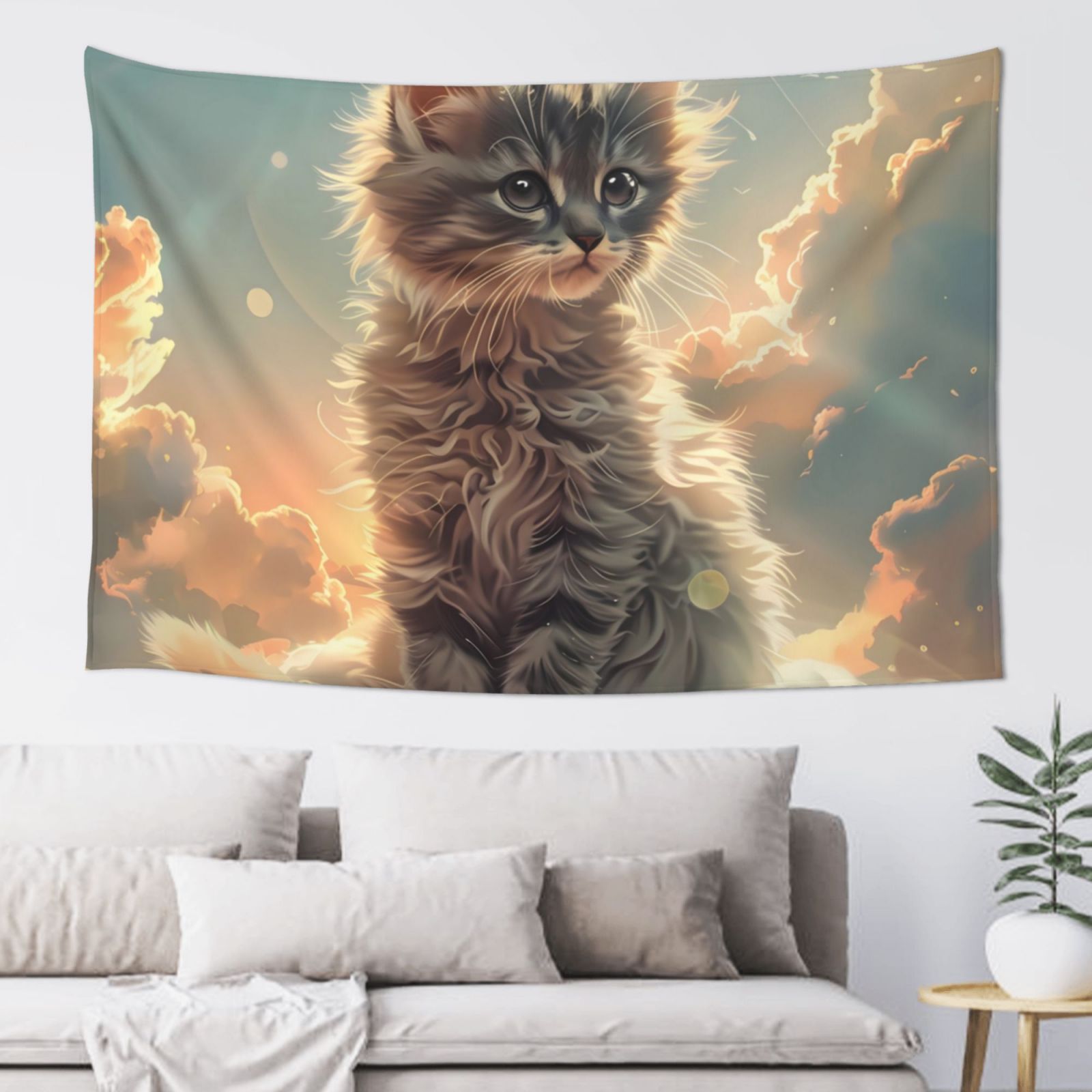 Easygdp Sunshine Cloud Kitten Tapestry Wall Hanging, Wall Tapestries ...