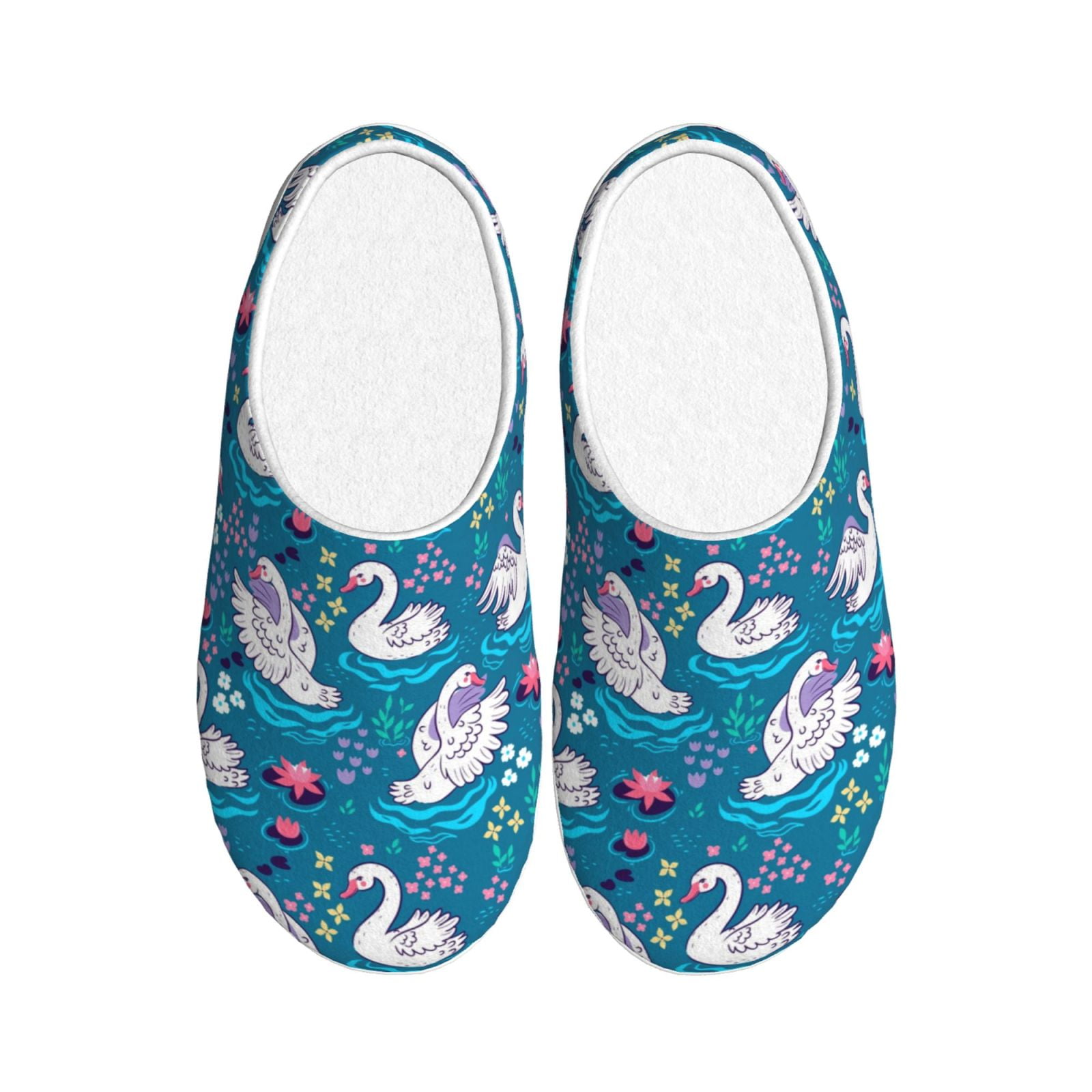 Easygdp Swan On The Pond Slippers for Women Mens Winter Warm Home ...