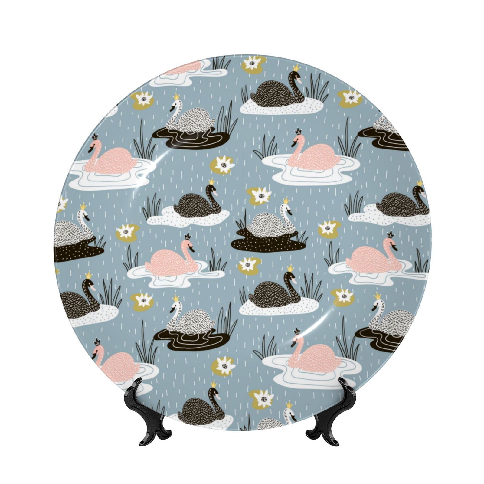 Easygdp Swan Princess On Lake Bone China Decorative Plate Ceramic ...