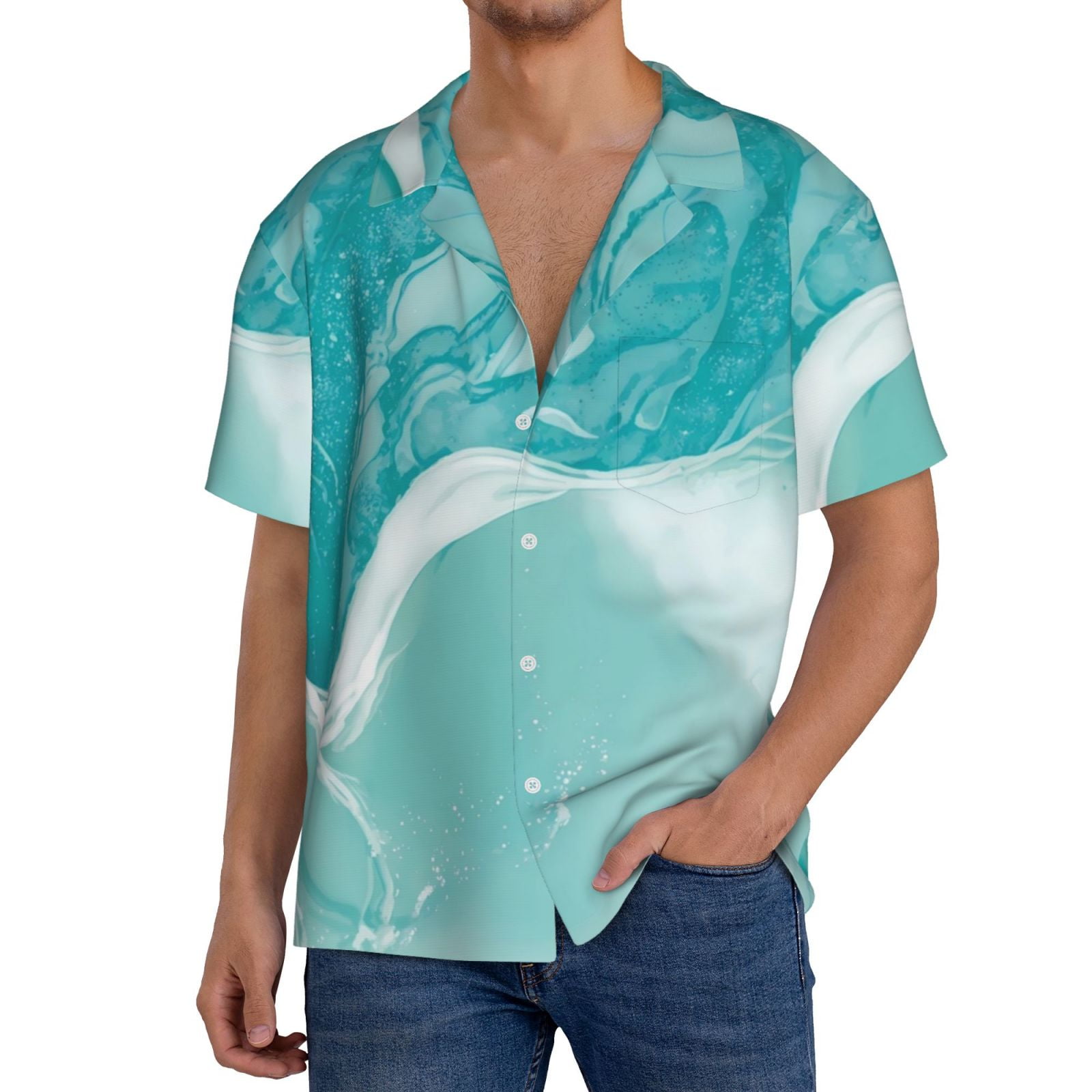 Easygdp Teal Turquoise 1 Mens Short Sleeve Button Down,Cuban Shirts for ...