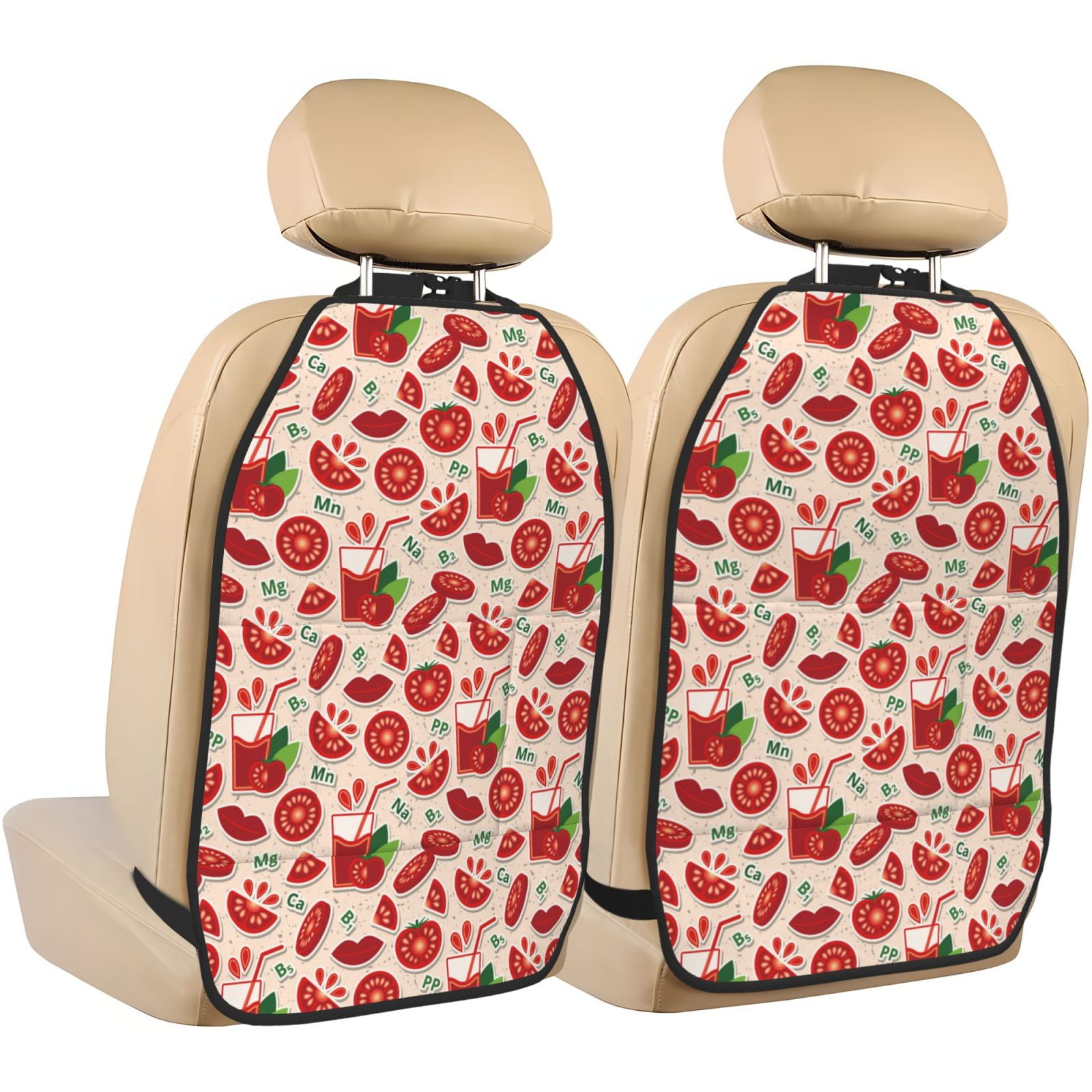 Easygdp Tomatoes Car Kick Mat Seat Cover 2 Pcs Anti-Kick Pockets ...