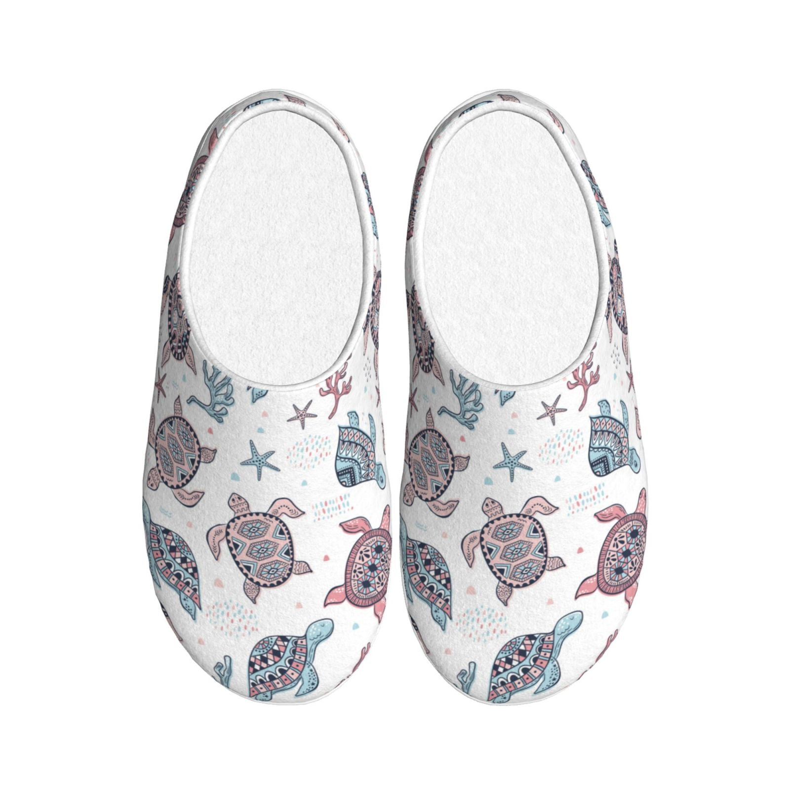 Easygdp Tribal Style Turtle Slippers for Women Mens Winter Warm Home ...