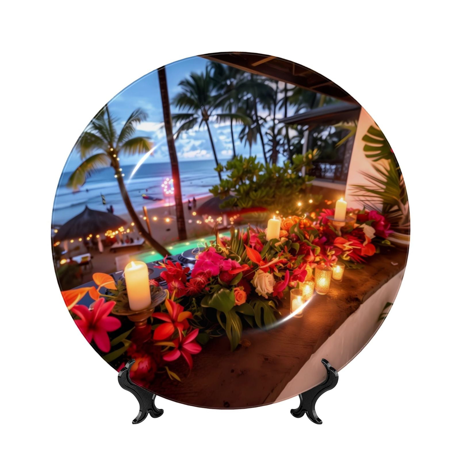 Easygdp Tropical Beach Candlelight Bone China Decorative Plate Ceramic ...