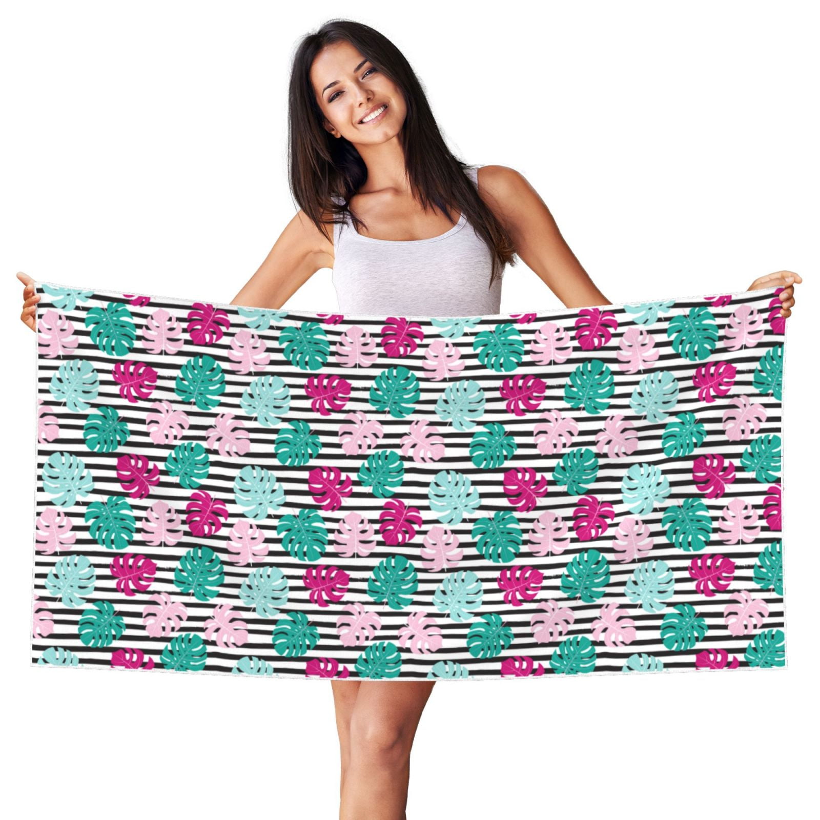 Easygdp Tropical Leaves Beach Towel 27.5X55 Inches Quick Dry Pool Towel ...