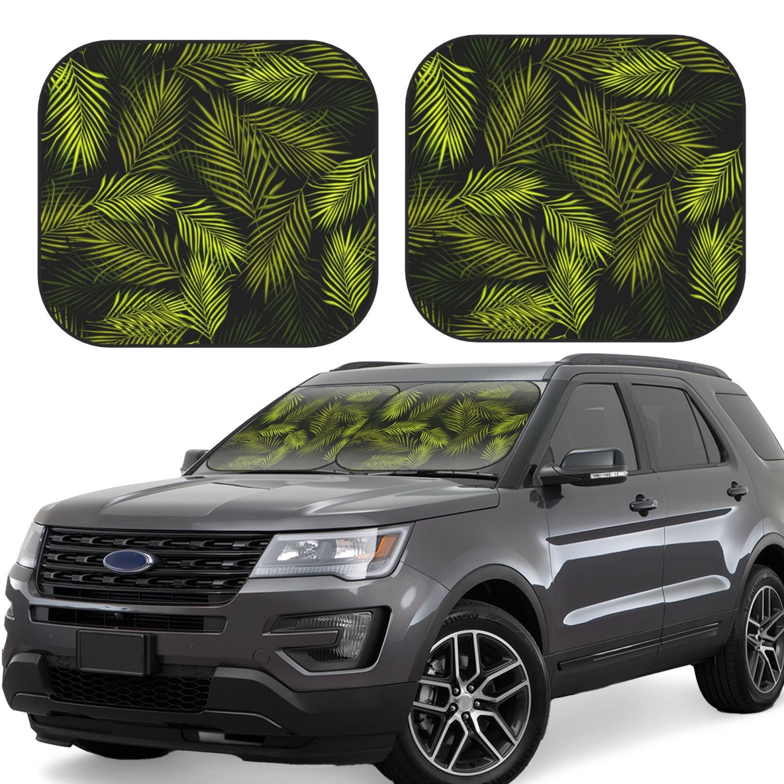 Easygdp Tropical Palm Leaves Fern Leaf 2 Pcs Windshield Sun Shade ...