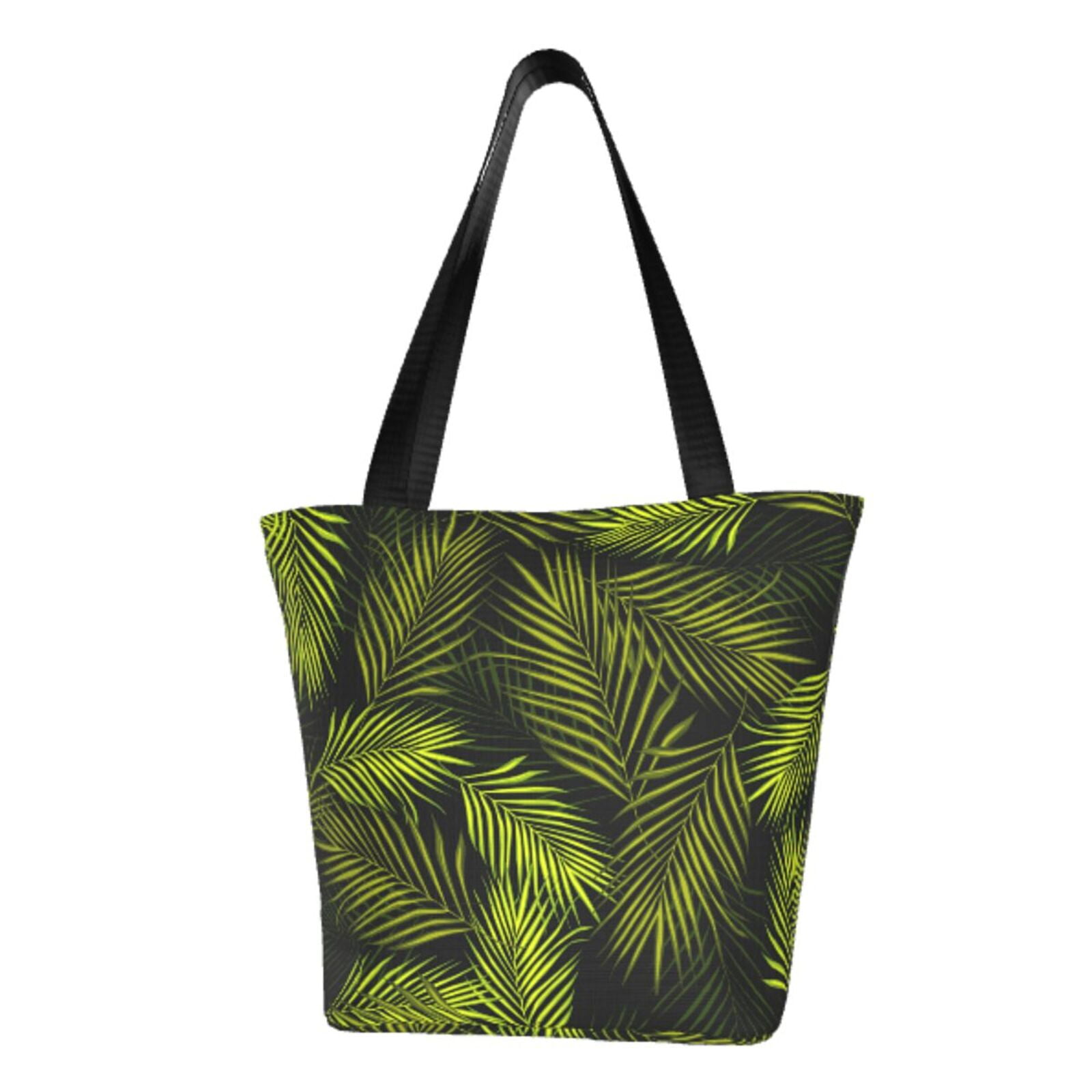 Easygdp Tropical Palm Leaves Fern Leaf Stylish Canvas Handbag Shoulder ...