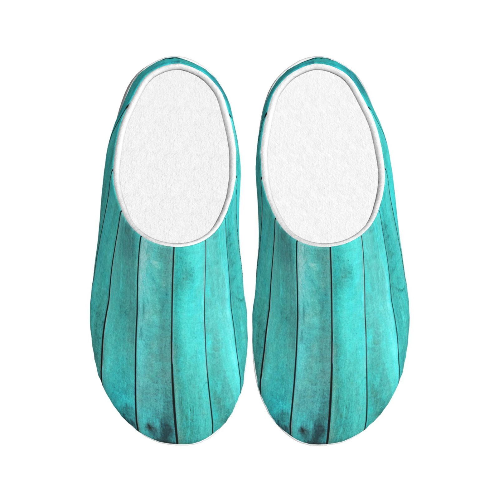 Easygdp Turquoise Wooden2 Slippers for Women Mens Winter Warm Home ...