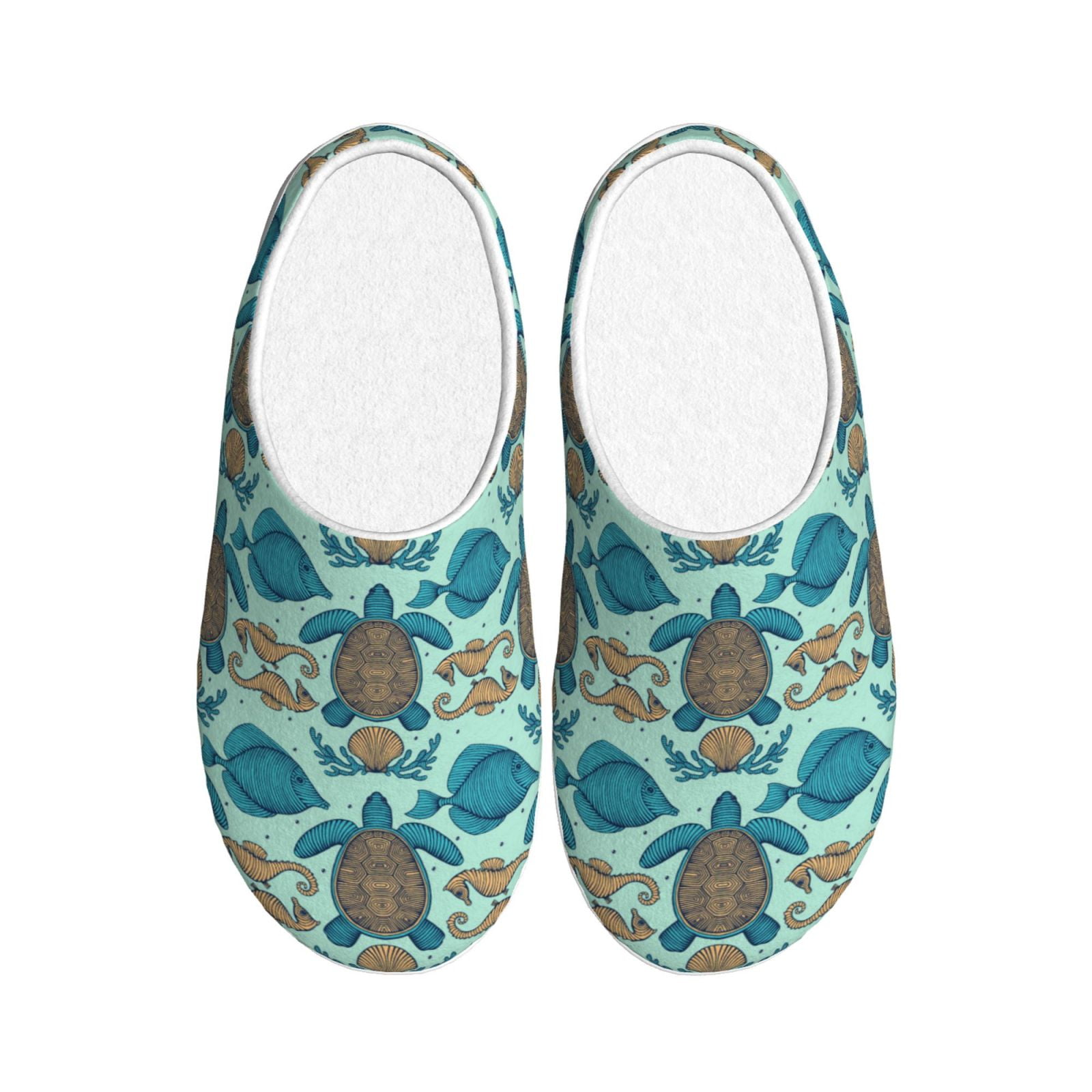 Easygdp Turtles And Seahorses Slippers for Women Mens Winter Warm Home ...