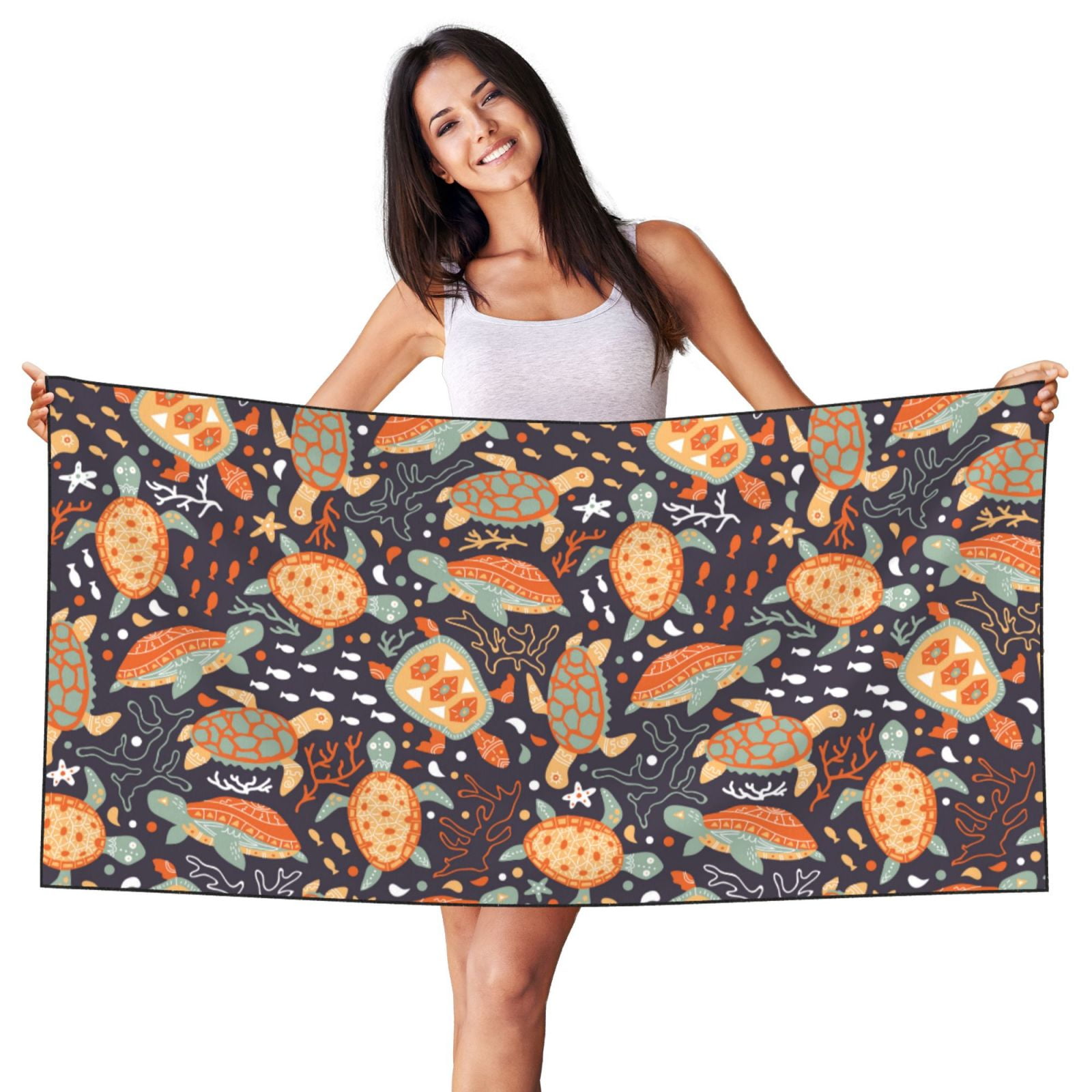 Easygdp Turtles and Sea Plants Beach Towel 27.5X55 Inches Quick Dry ...