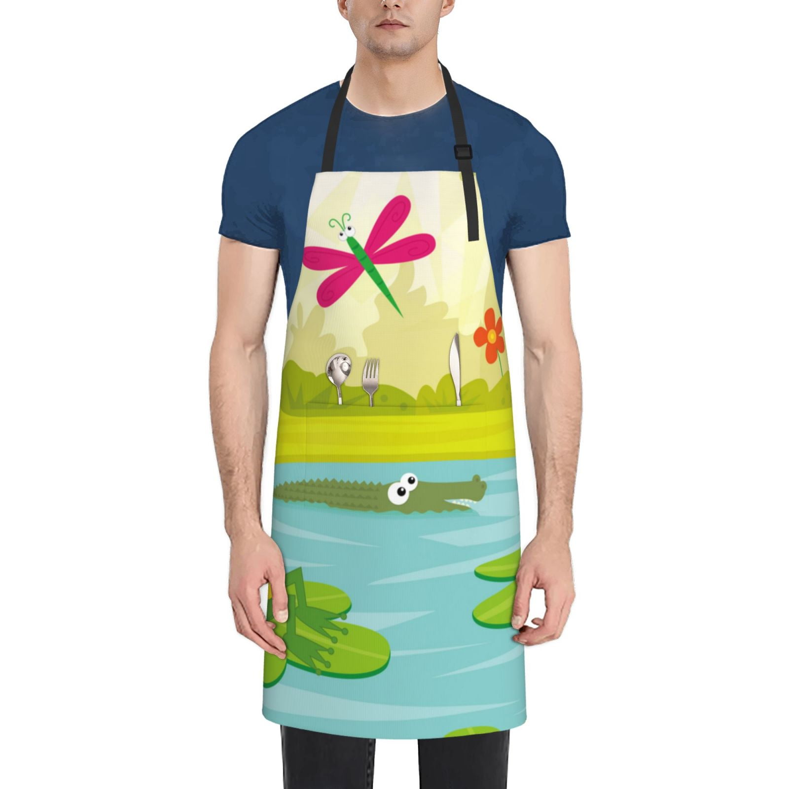 Easygdp Two Frogs Are Sitting On Water Lilies Waterproof Apron with ...