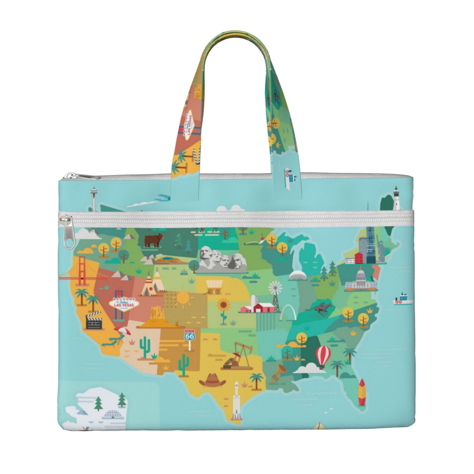 Easygdp USA Tourist Map Canvas Document Bag File Bag Handle Business ...
