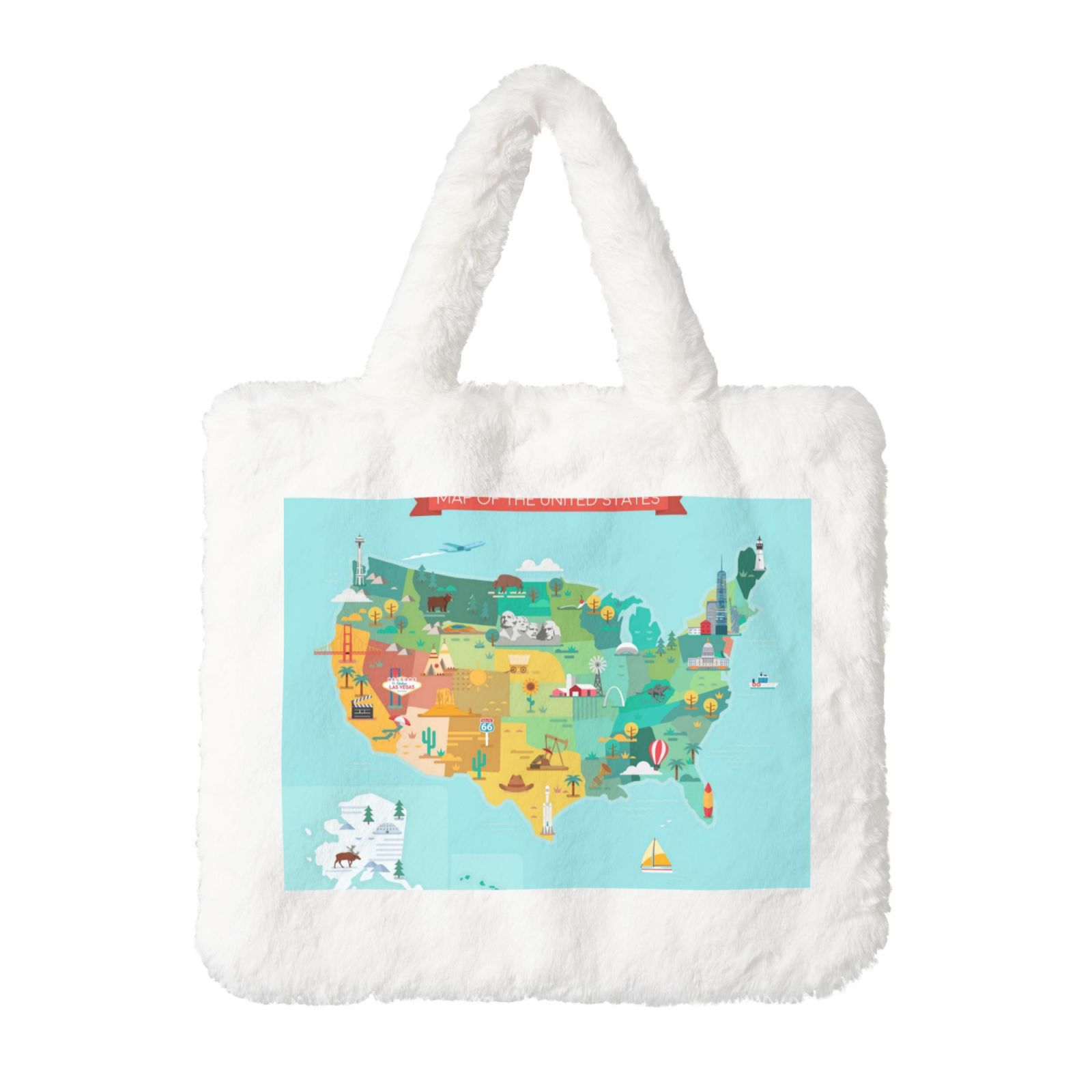 Easygdp USA Tourist Map Plush Underarm Bag, Ladies Fluffy Shoulder Bag ...