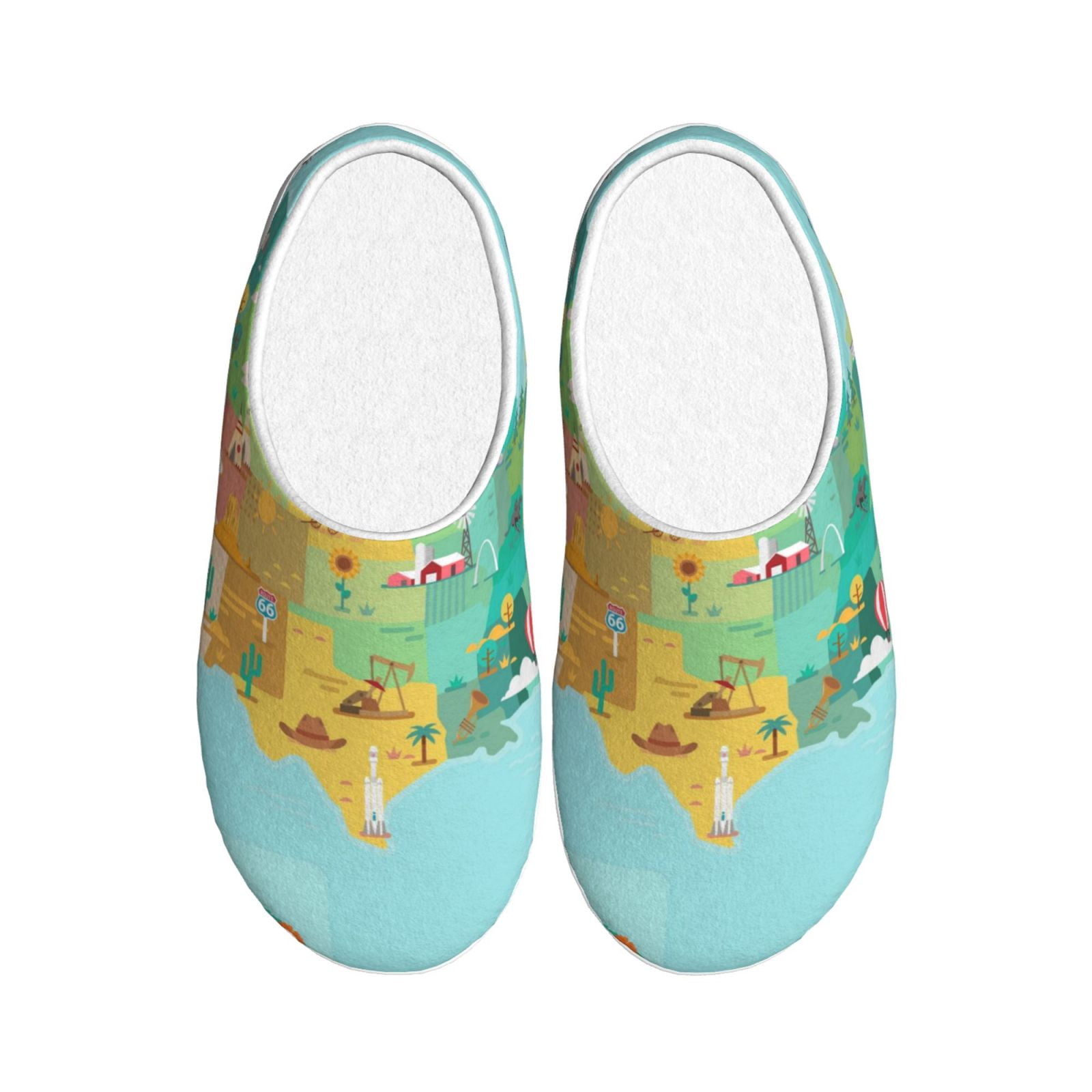 Easygdp USA Tourist Map Slippers for Women Mens Winter Warm Home ...