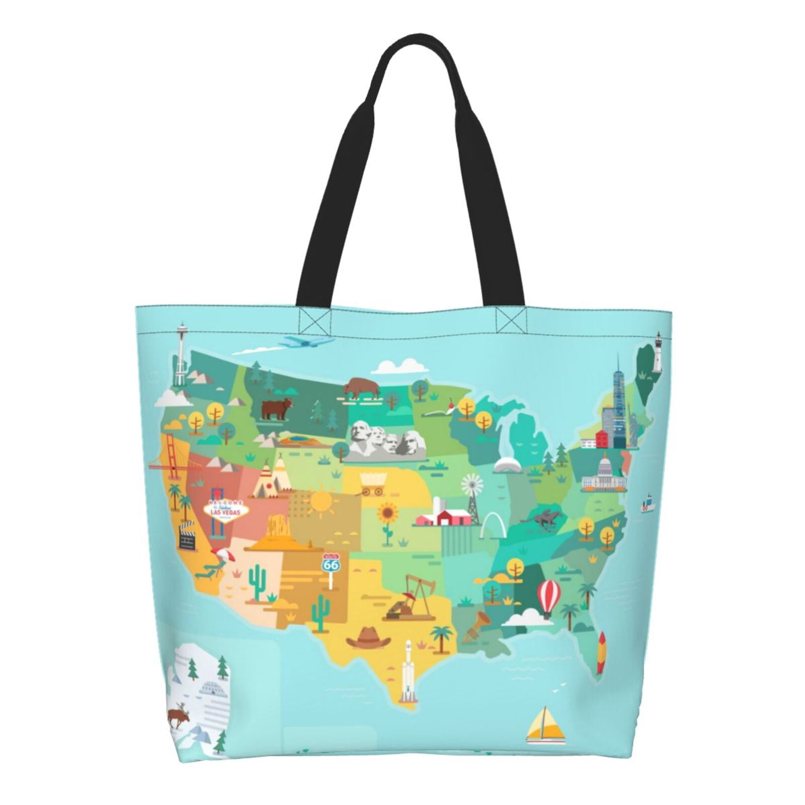 Easygdp USA Tourist Map Tote Bags for Women,Women Travel Shoulder Bags ...