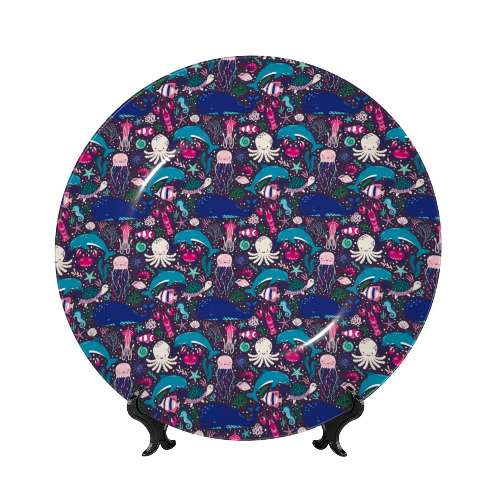 Easygdp Underwater Animals Bone China Decorative Plate Ceramic Dinner ...