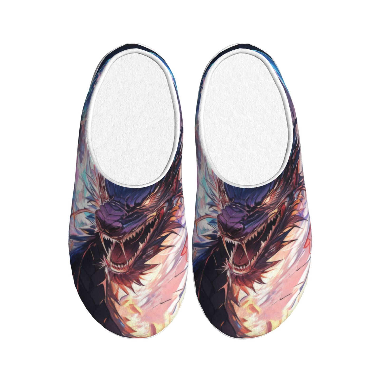 Easygdp Urban Style Colorful Dragon Slippers for Women Mens Winter Warm ...