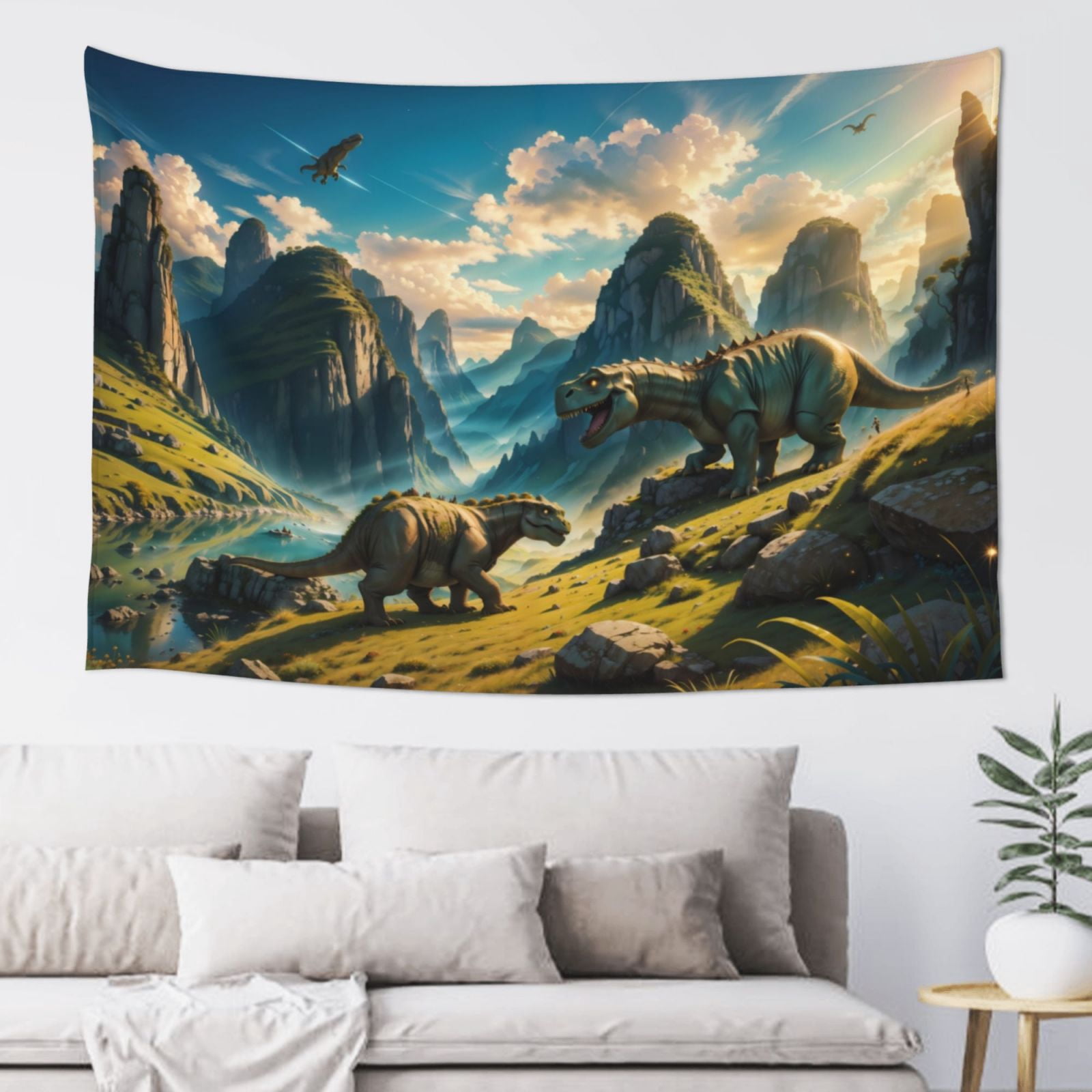 Easygdp Valley River Dinosaur Tapestry Wall Hanging, Wall Tapestries ...