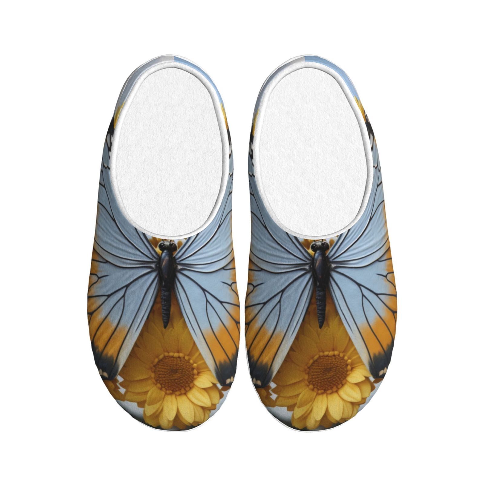 Easygdp Vibrant Butterfly And Sunflowers Slippers for Women Mens Winter ...