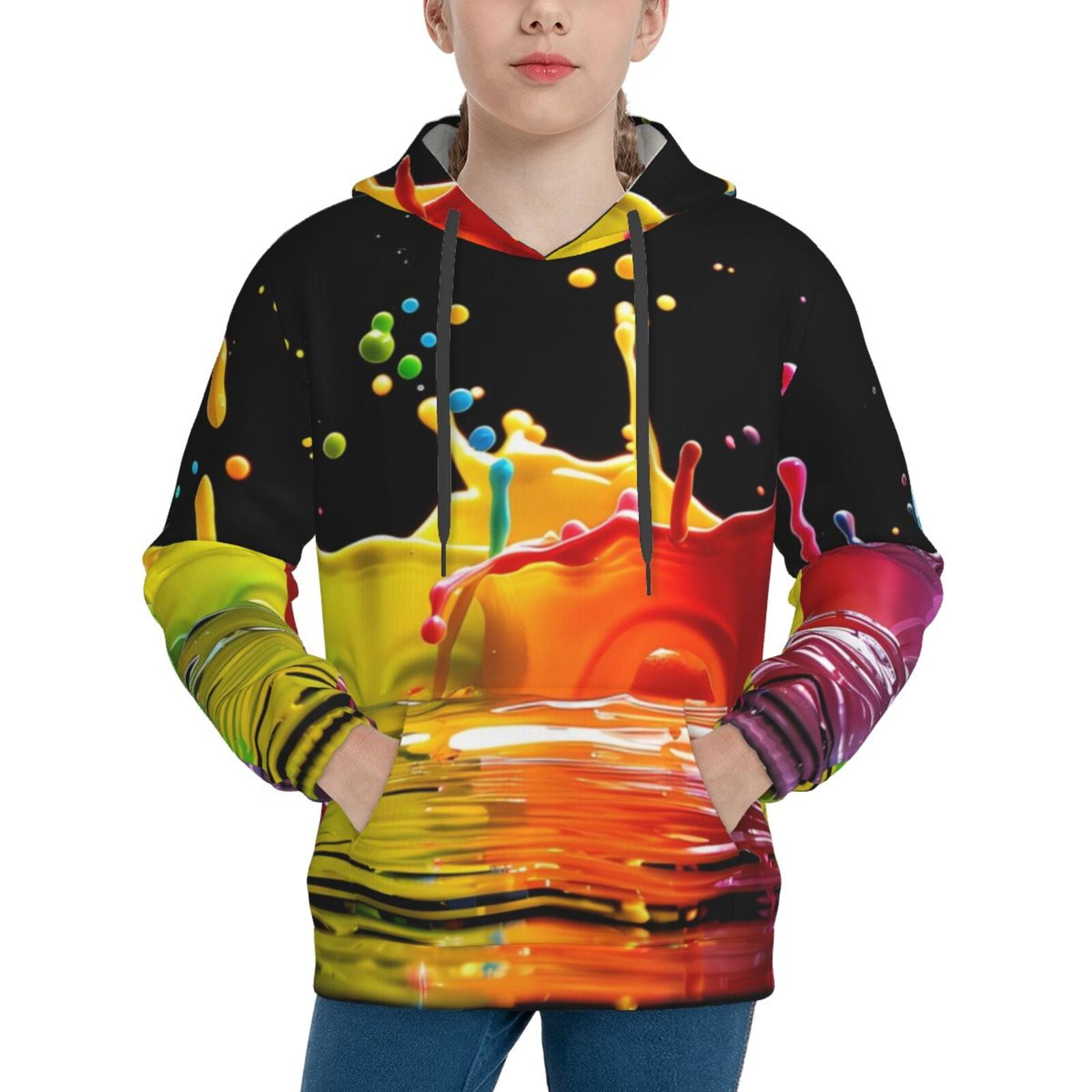 Easygdp Vibrant Color Splash Boys Hoodie Kids Sweatshirt Youth Pullover ...