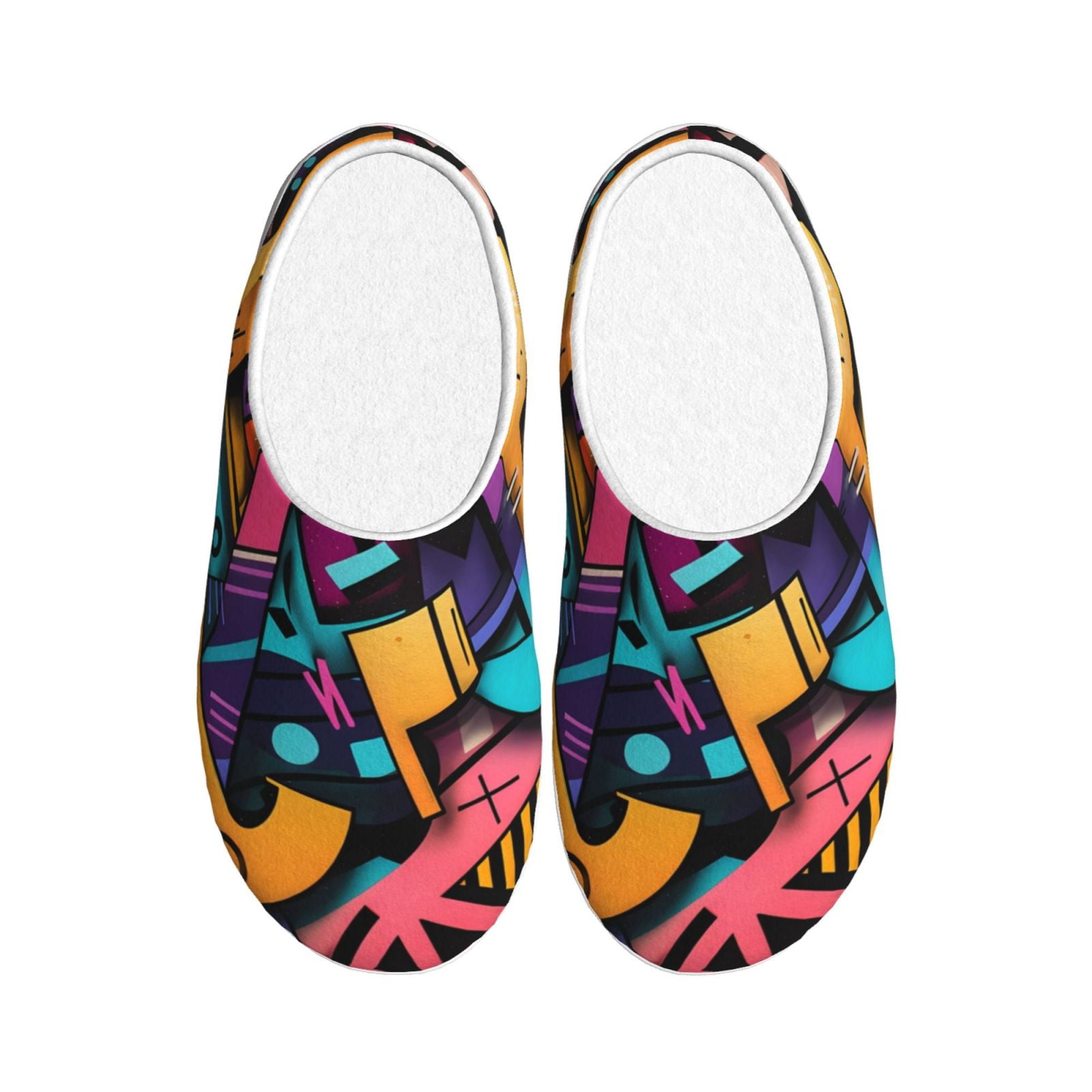 Easygdp Vibrant Graffiti Urban Art Slippers for Women Mens Winter Warm ...