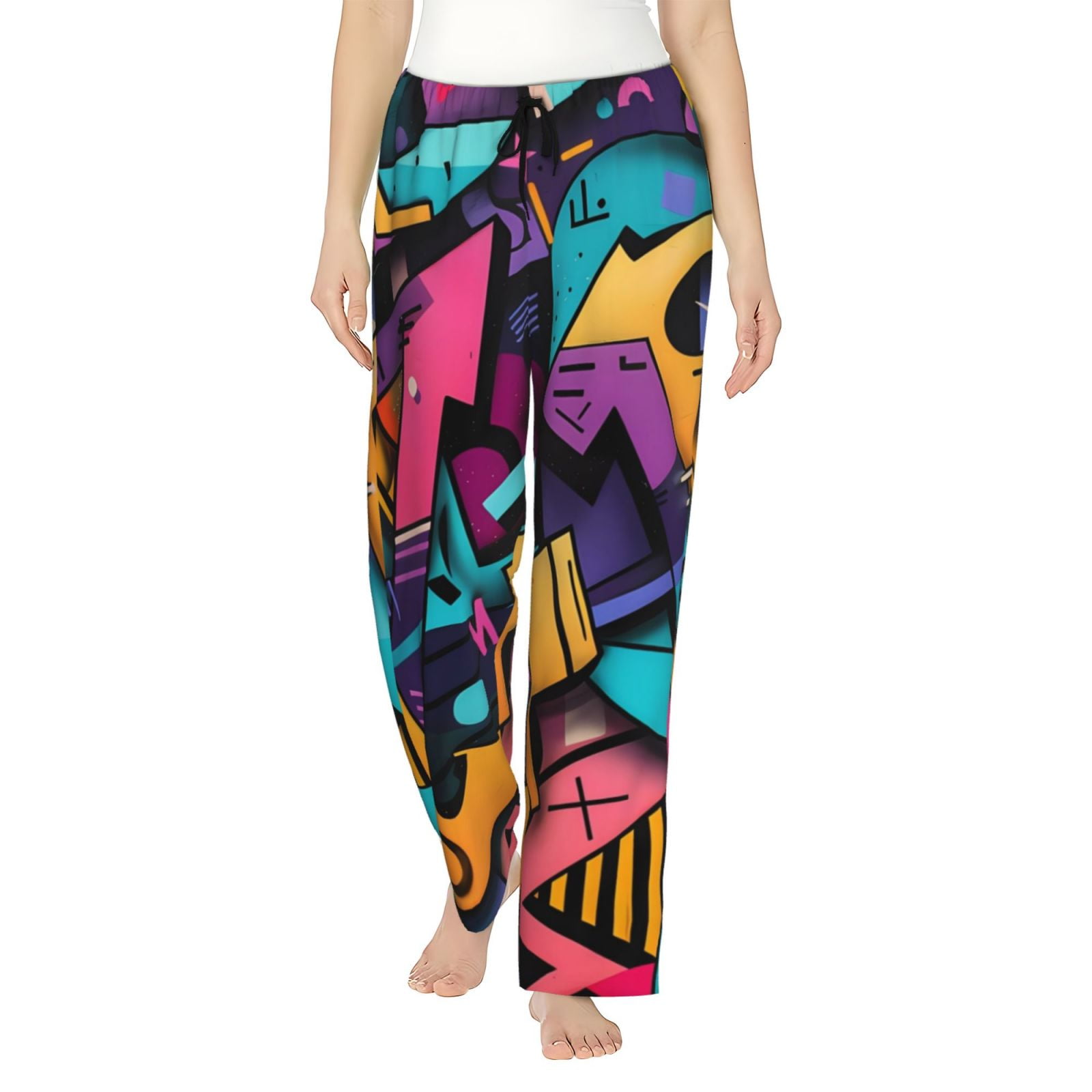 Easygdp Vibrant Graffiti Urban Art Women's Drawstring Pajama Pants ...