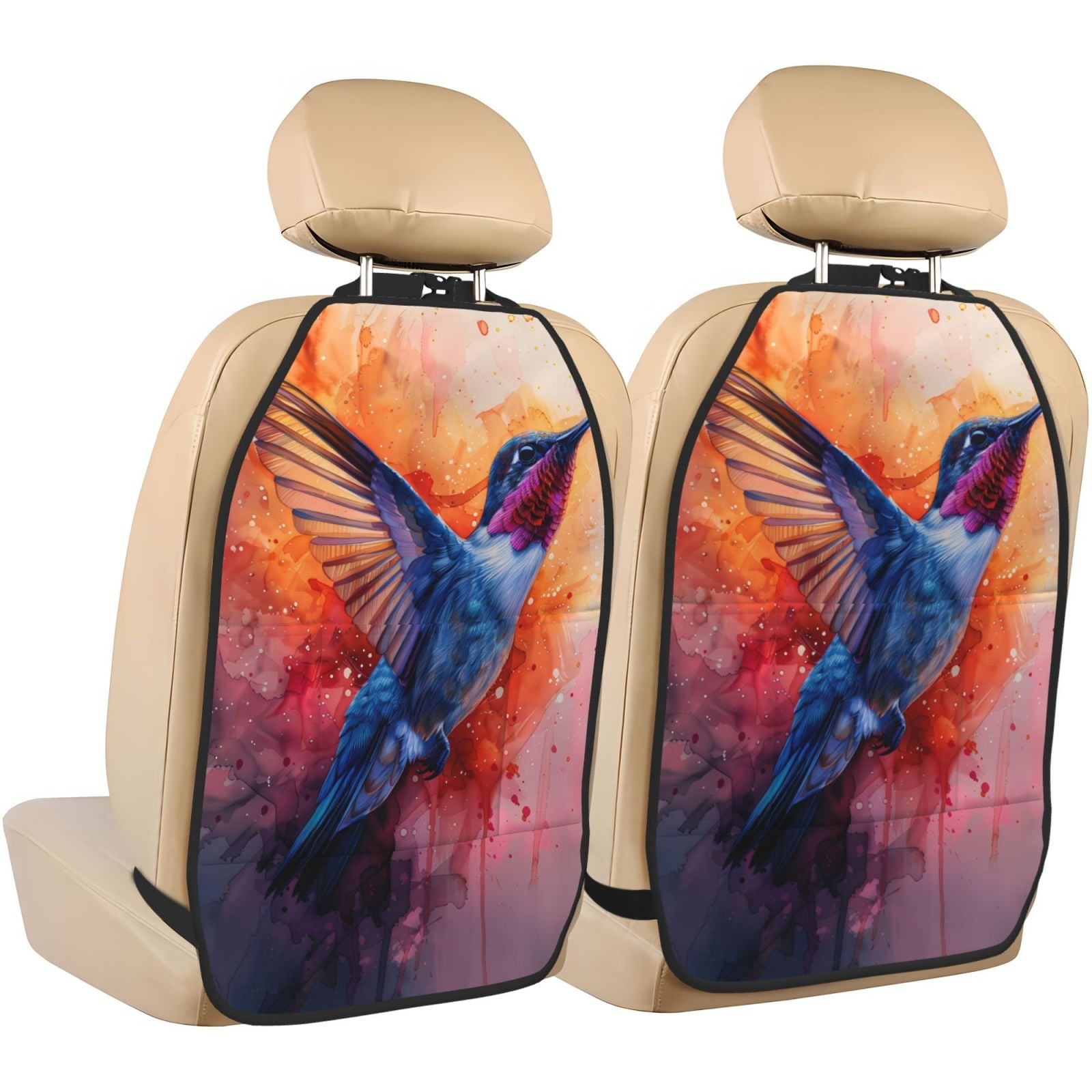 Easygdp Vibrant Hummingbird Watercolor Art Car Kick Mat Seat Cover 2 ...
